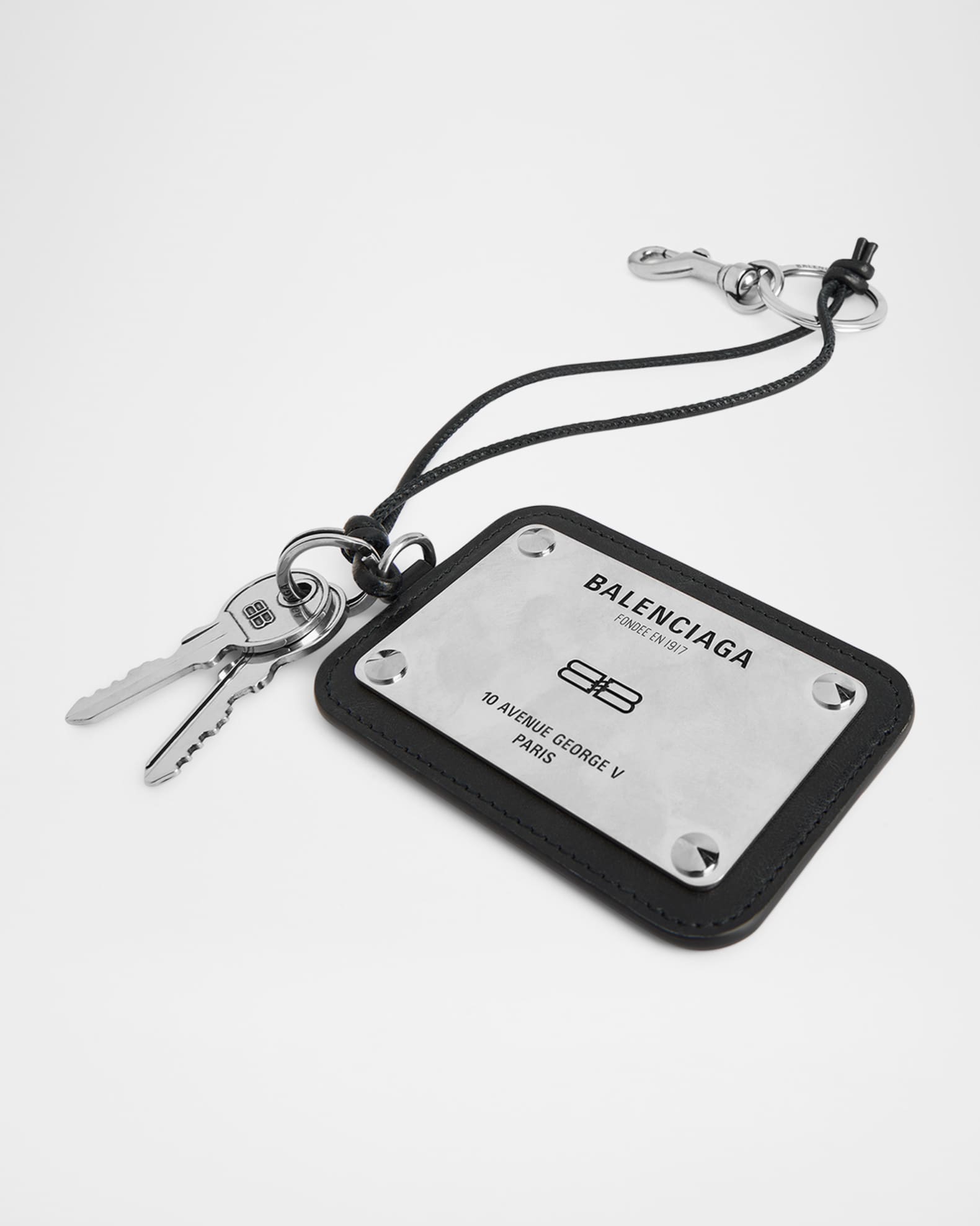 Balenciaga Men's Logo Plate Keychain with Charms | Neiman Marcus