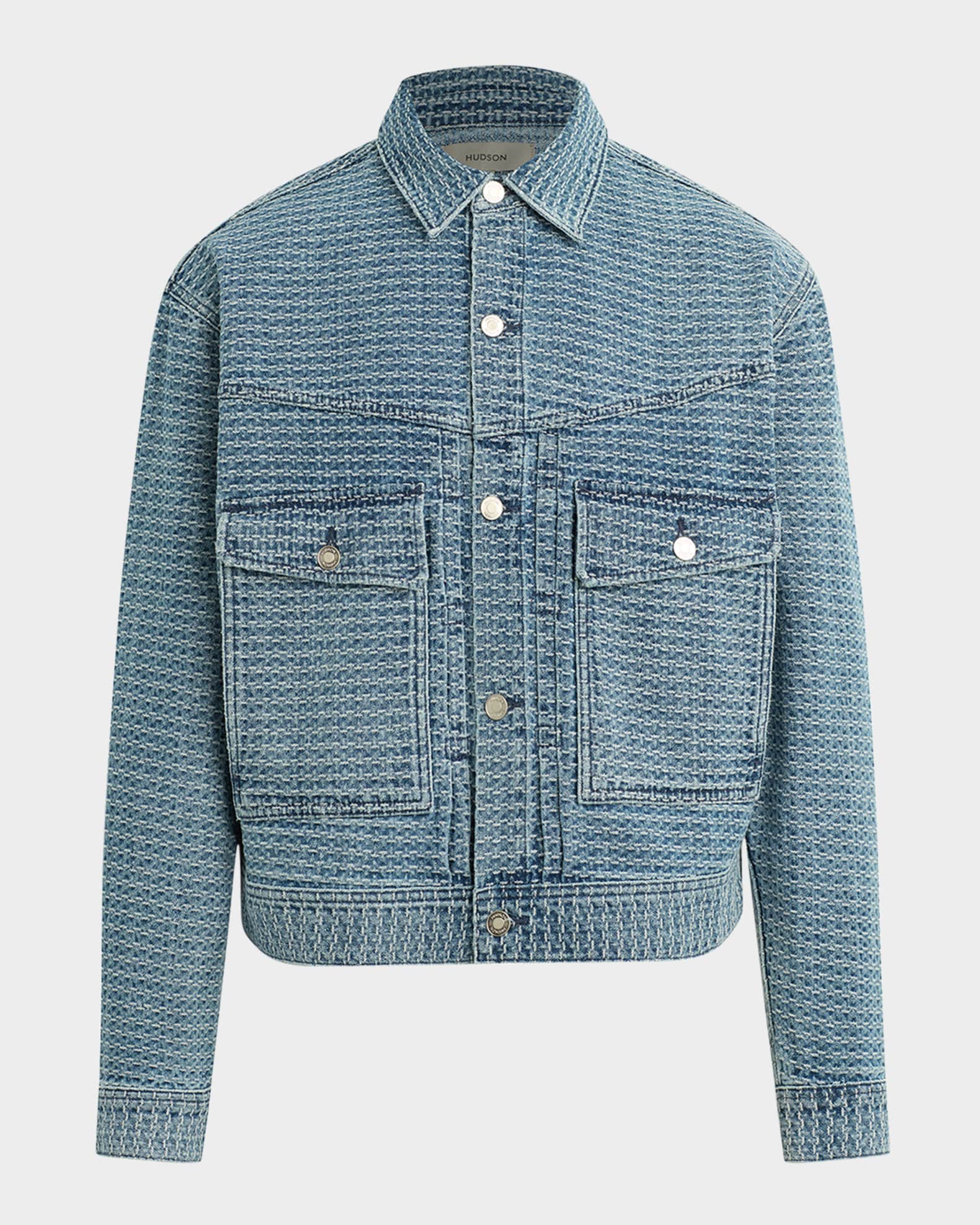 Hudson Men's Cropped Textured Denim Trucker Jacket | Neiman Marcus