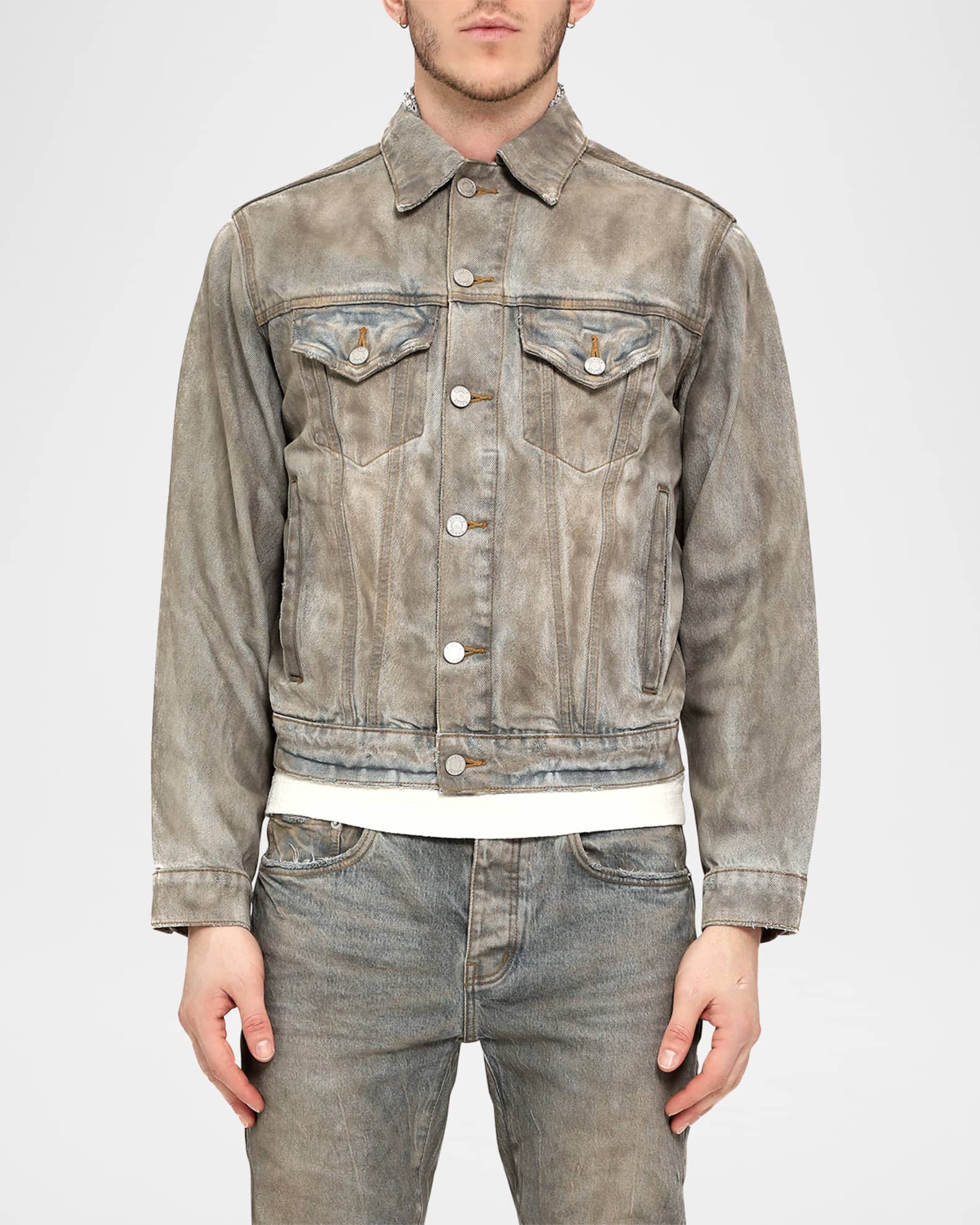 PURPLE Men's Arcilla Dirty Denim Jacket | Neiman Marcus