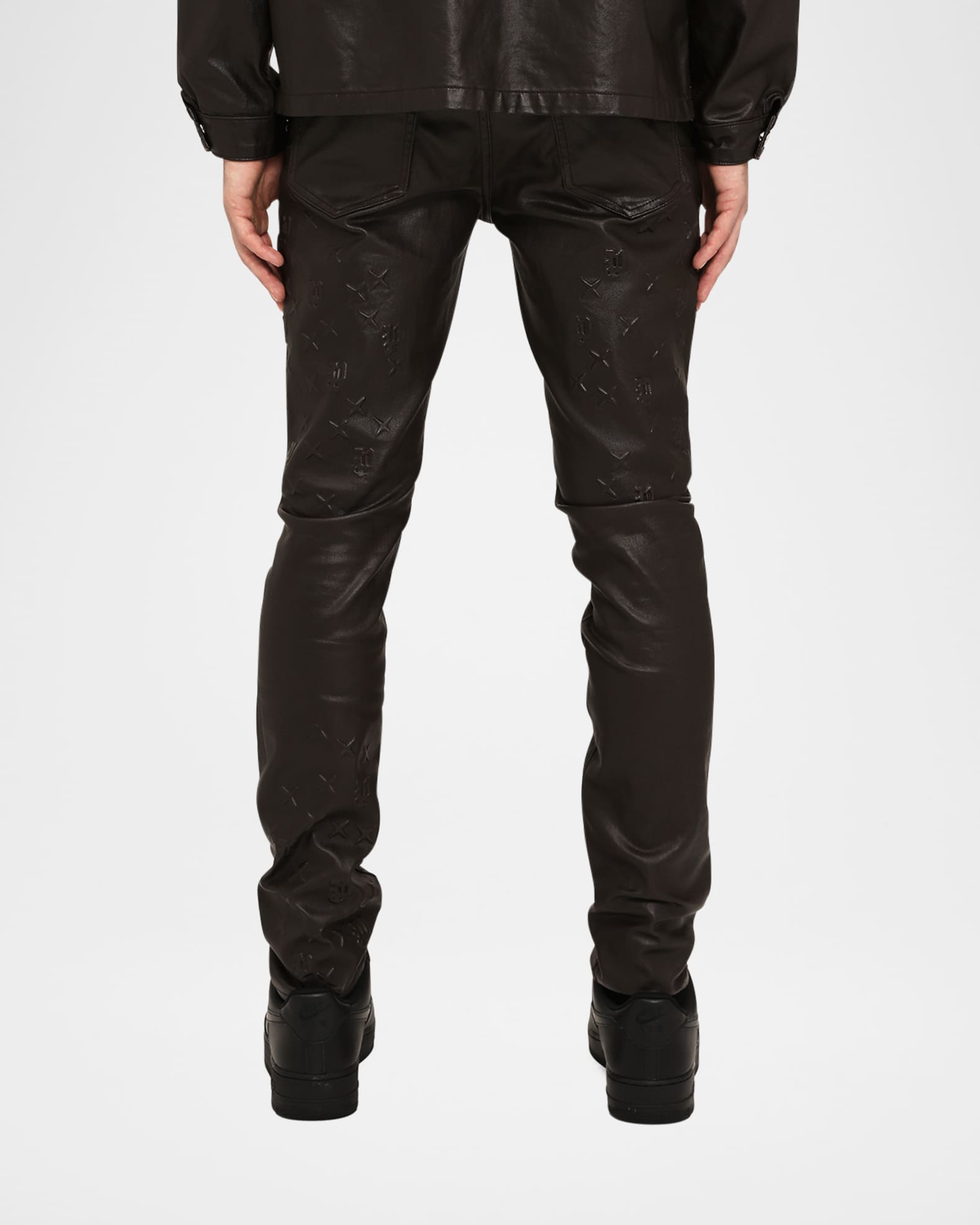 PURPLE Men's Monogram Embossed Five-Pocket Skinny Jeans | Neiman Marcus