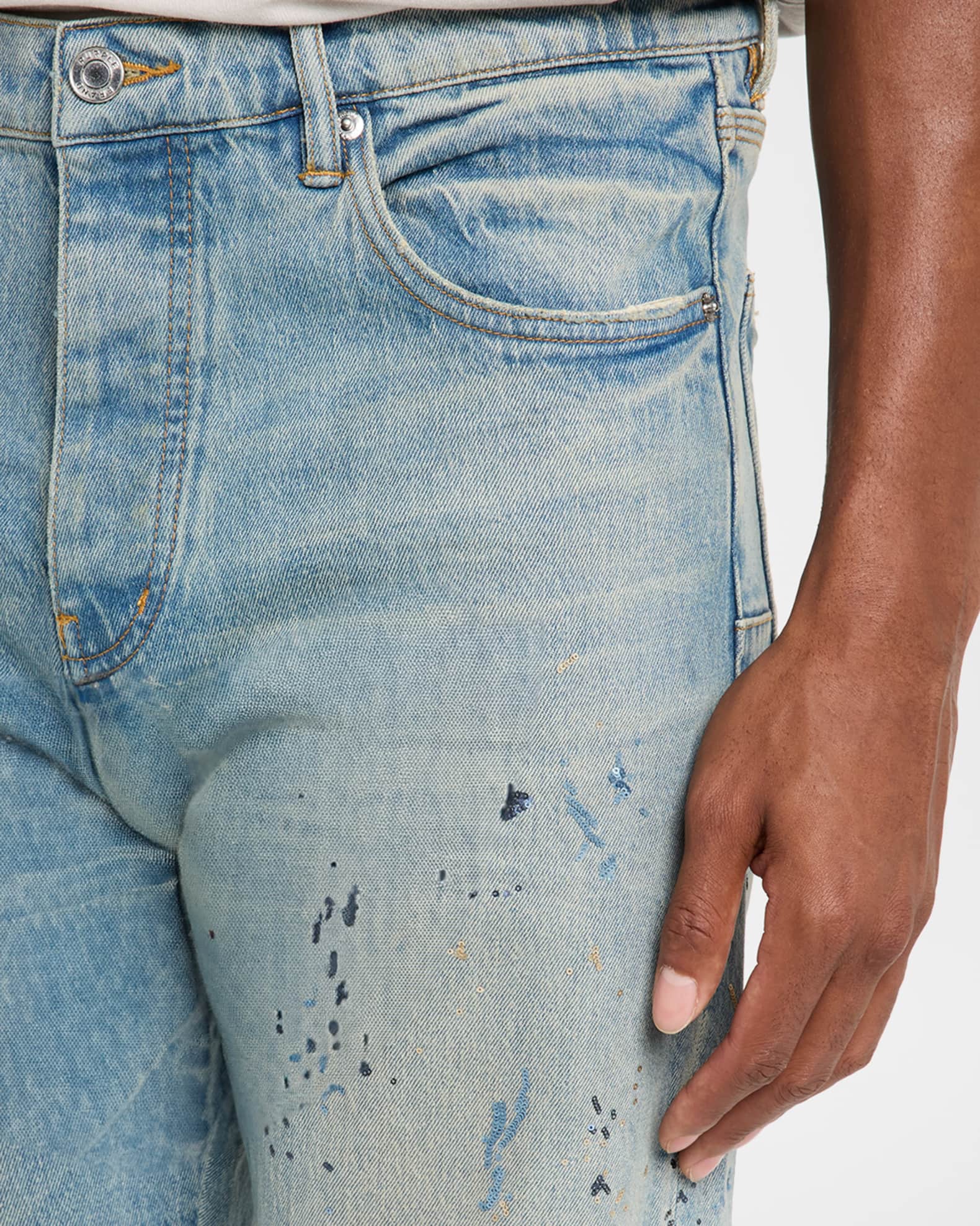 PURPLE Men's P005 Sequin Splatter Paint Jeans | Neiman Marcus