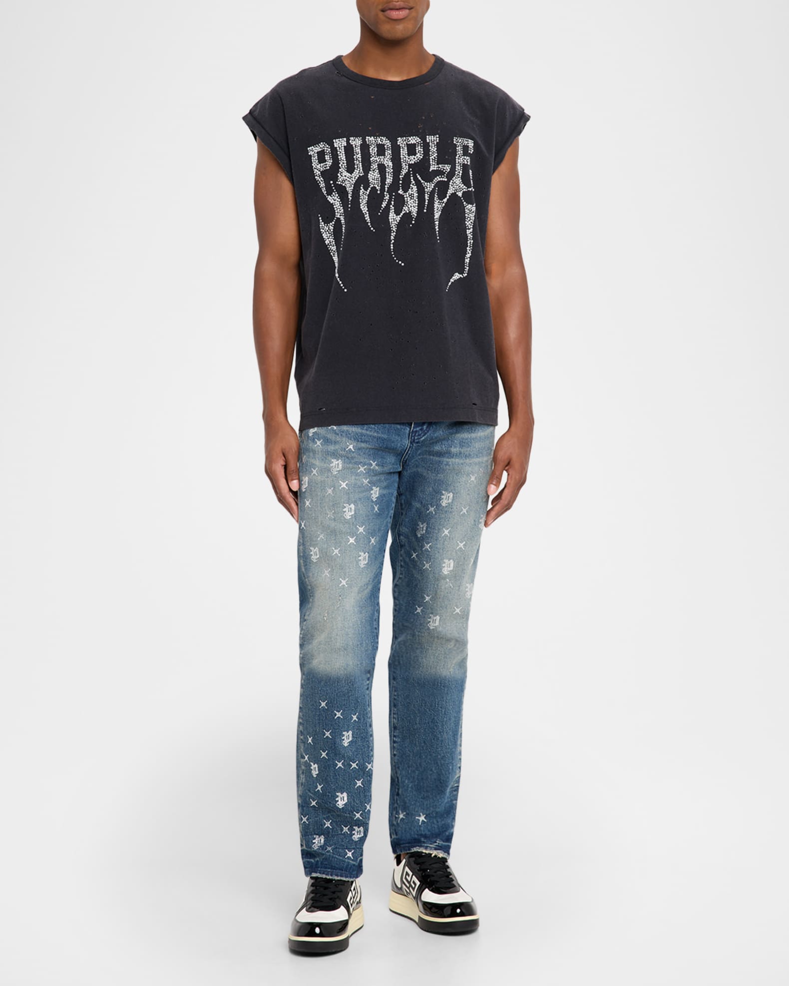 PURPLE Men's P005 Vintage Monogram Bling Jeans | Neiman Marcus