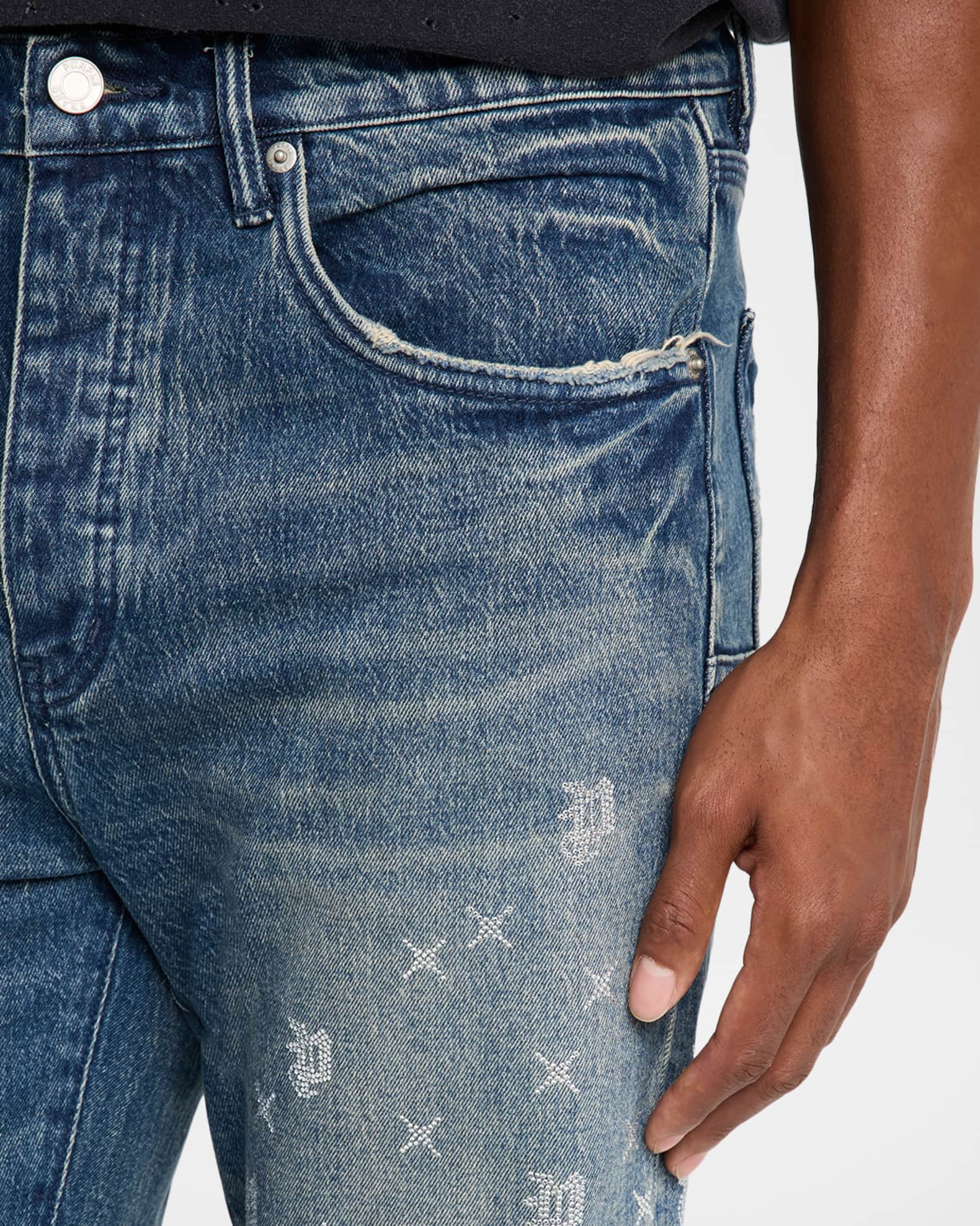 PURPLE Men's P005 Vintage Monogram Bling Jeans | Neiman Marcus
