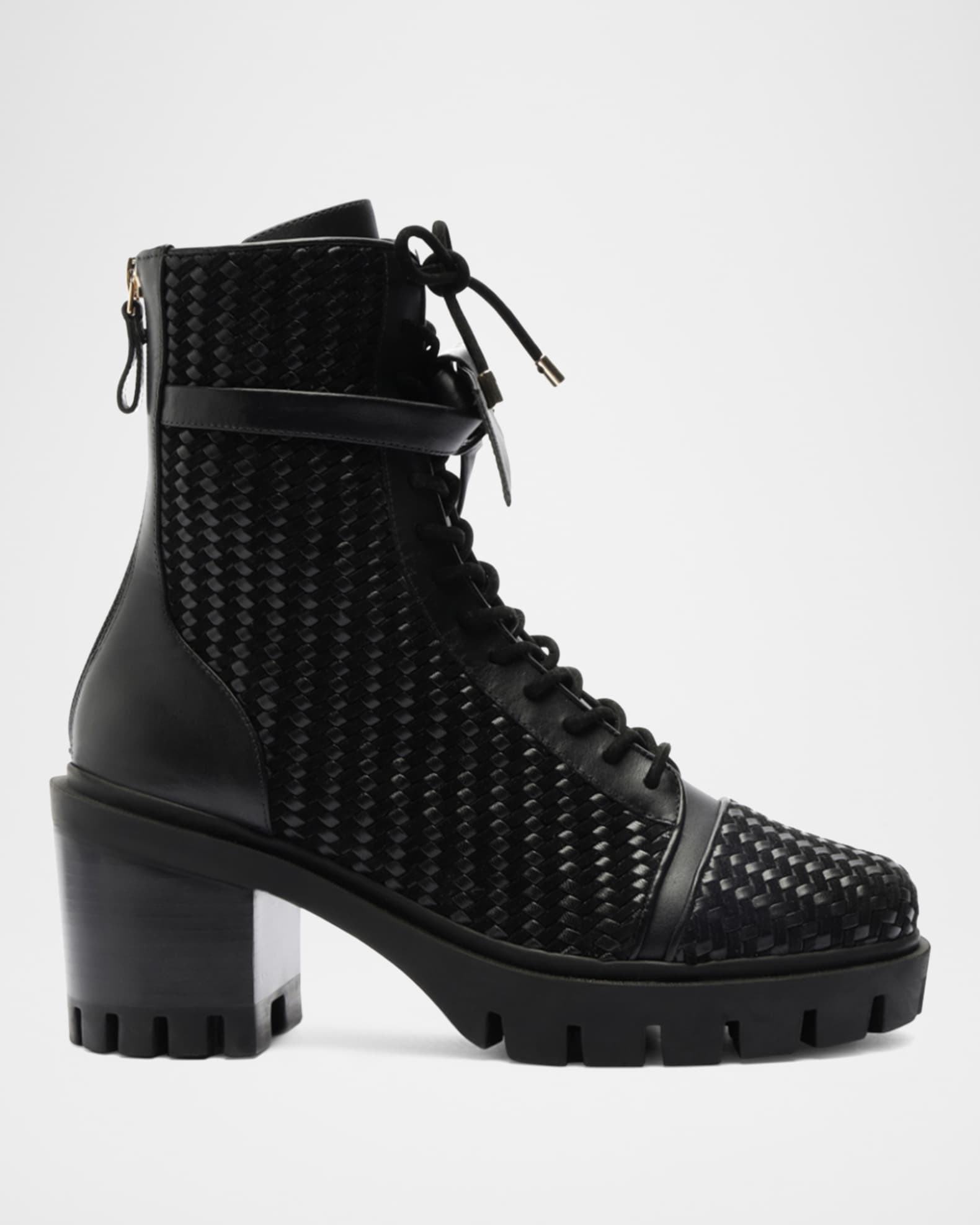 Alexandre Birman Tresse Leather Combat Boots | Neiman Marcus