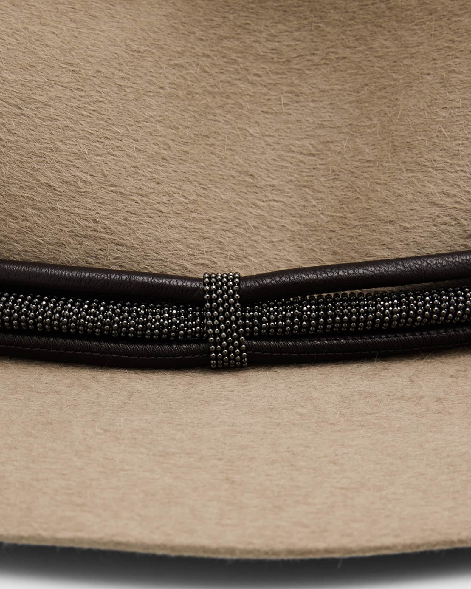 Brunello Cucinelli Wool Felt Fedora with Leather and Monili Band ...