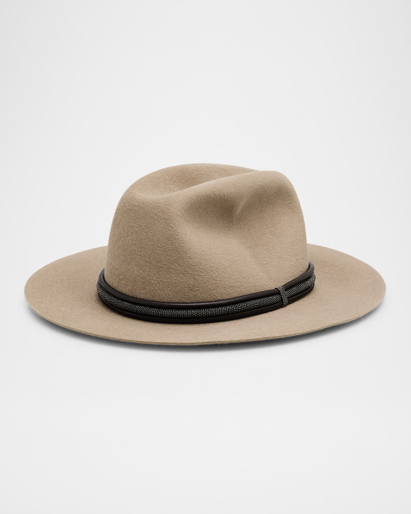 Brunello Cucinelli Wool Felt Fedora with Leather and Monili Band ...