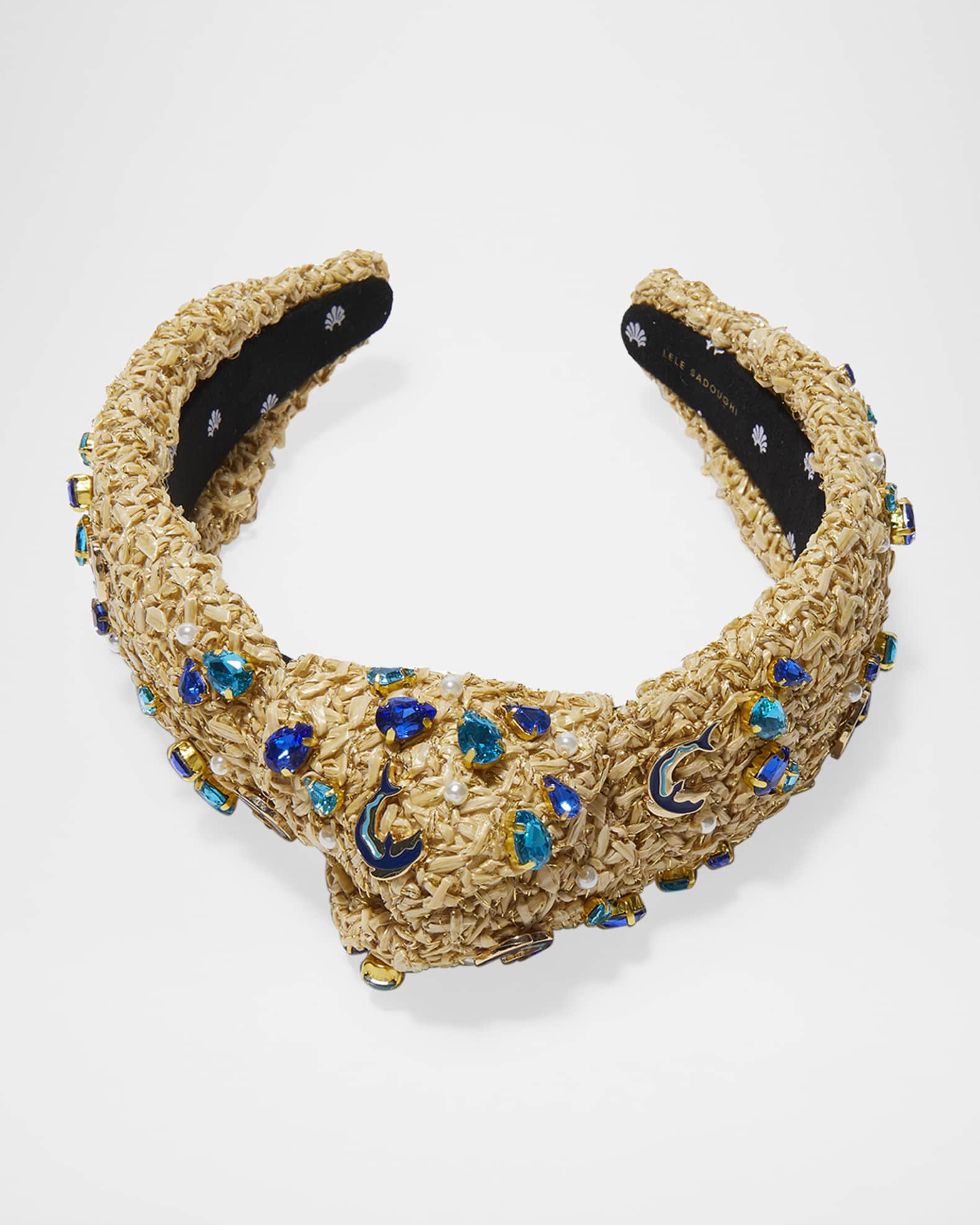 Lele Sadoughi Knotted Raffia Dolphin Embellished Headband | Neiman Marcus