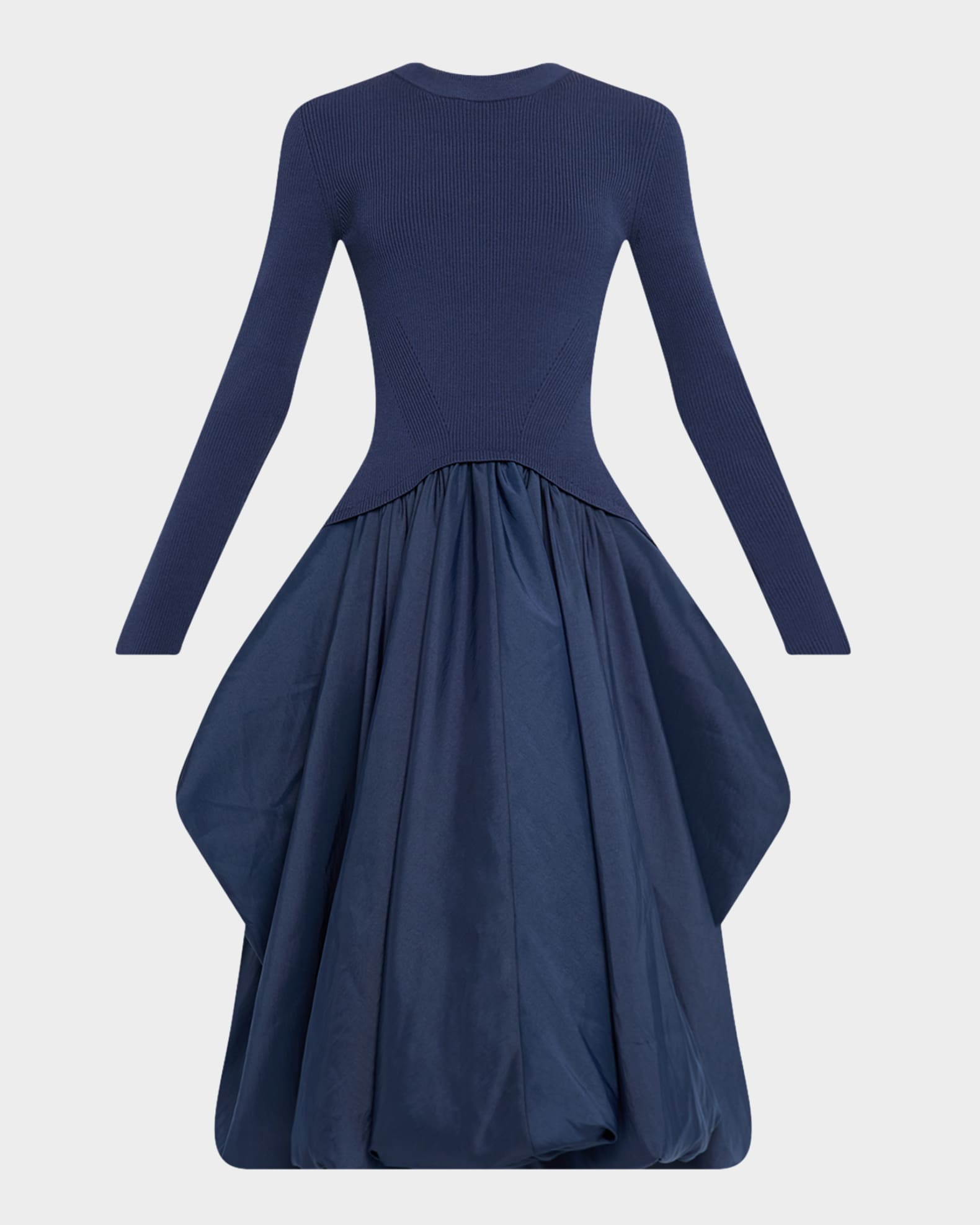 SIMKHAI Kenlie Split-Sleeve Mixed Media Bubble Midi Dress | Neiman Marcus