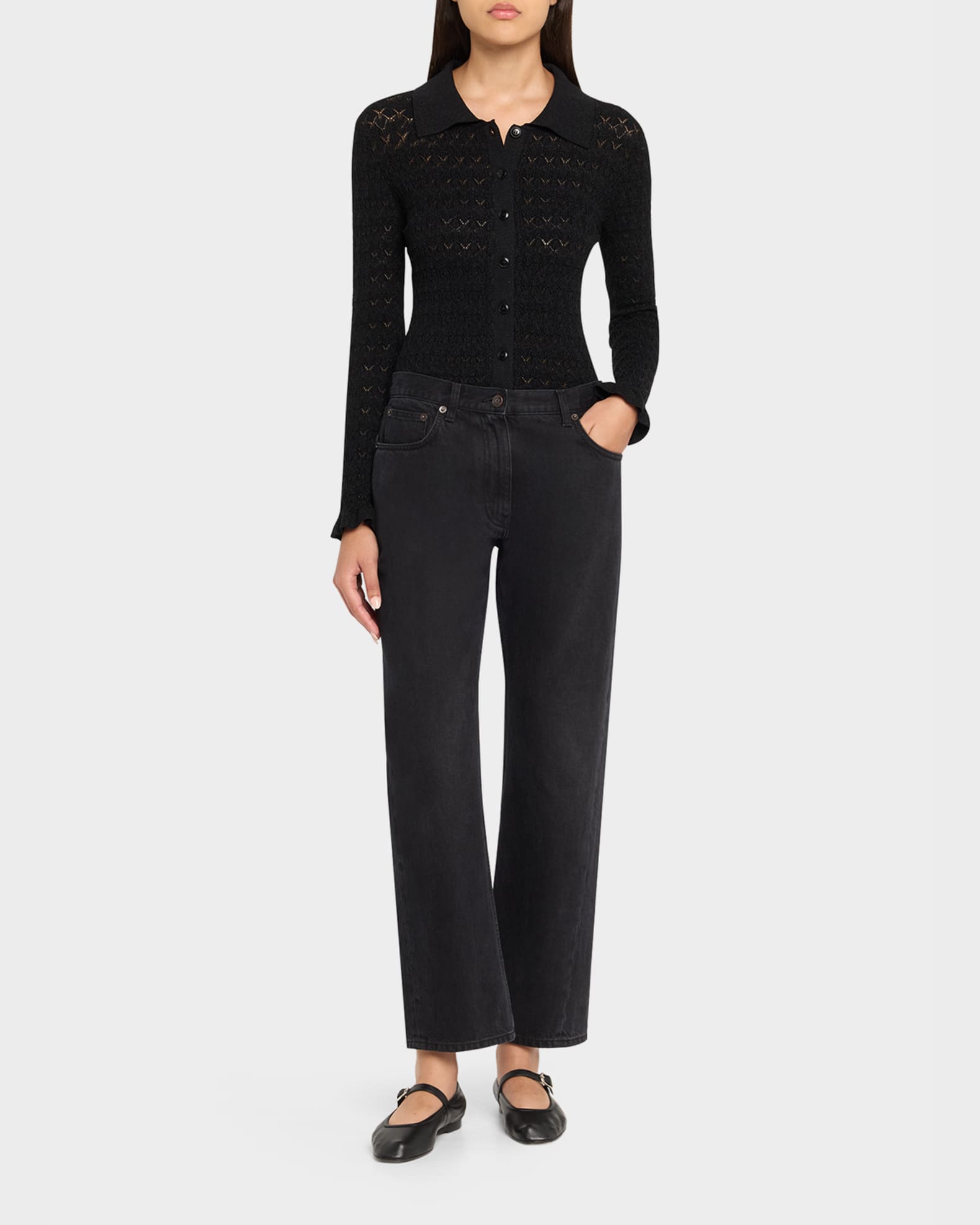 Sea Ruby Long-Sleeve Pointelle Knit Cardigan | Neiman Marcus