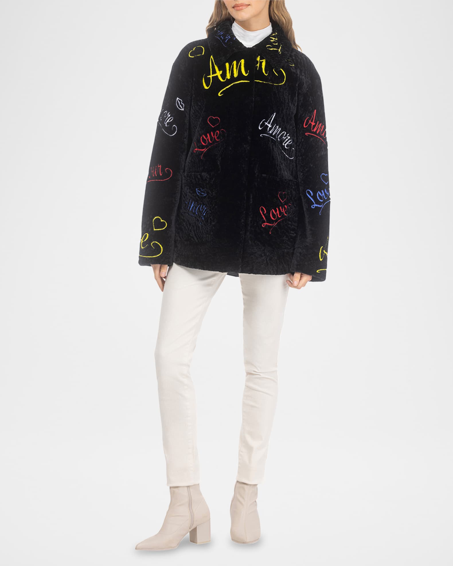 Gorski Select Shearling Lamb Love Embroidered Jacket | Neiman Marcus