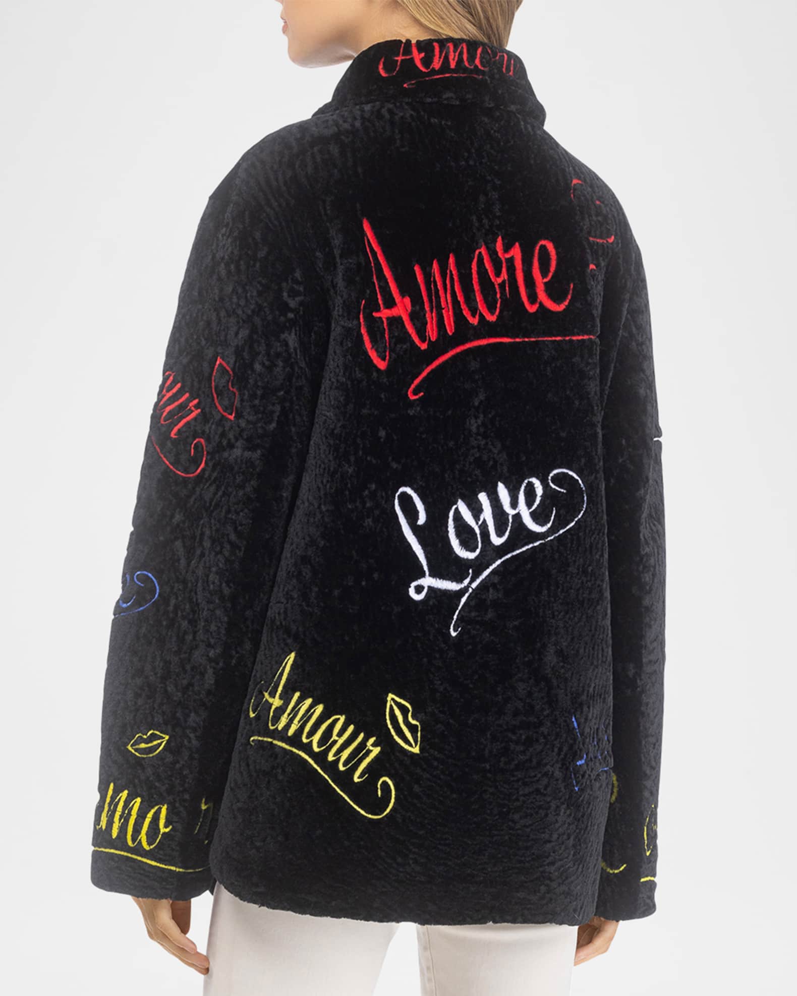 Gorski Select Shearling Lamb Love Embroidered Jacket | Neiman Marcus
