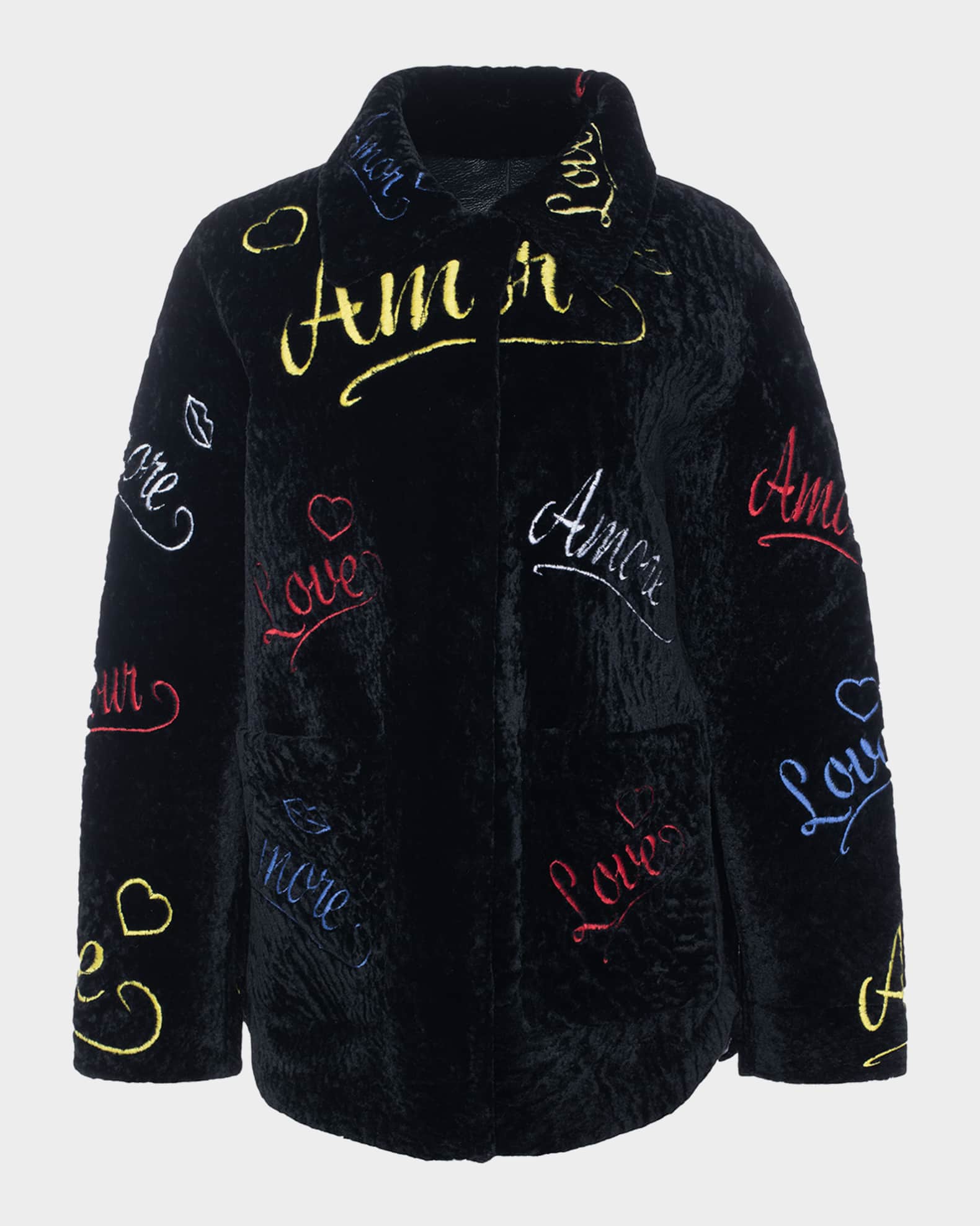 Gorski Select Shearling Lamb Love Embroidered Jacket | Neiman Marcus