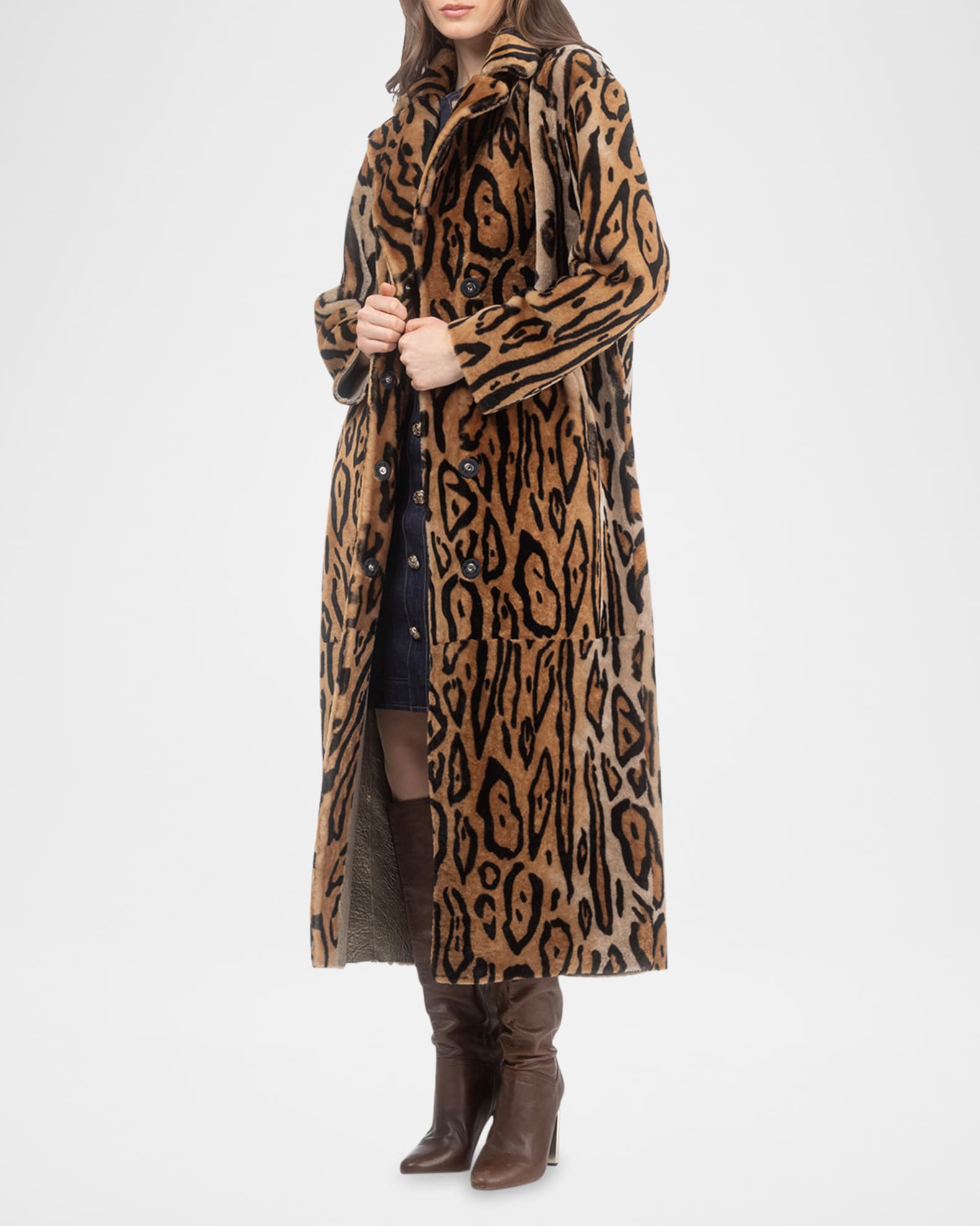 Gorski Reversible Ocelot-Print Shearling Lamb Coat With Belt | Neiman ...