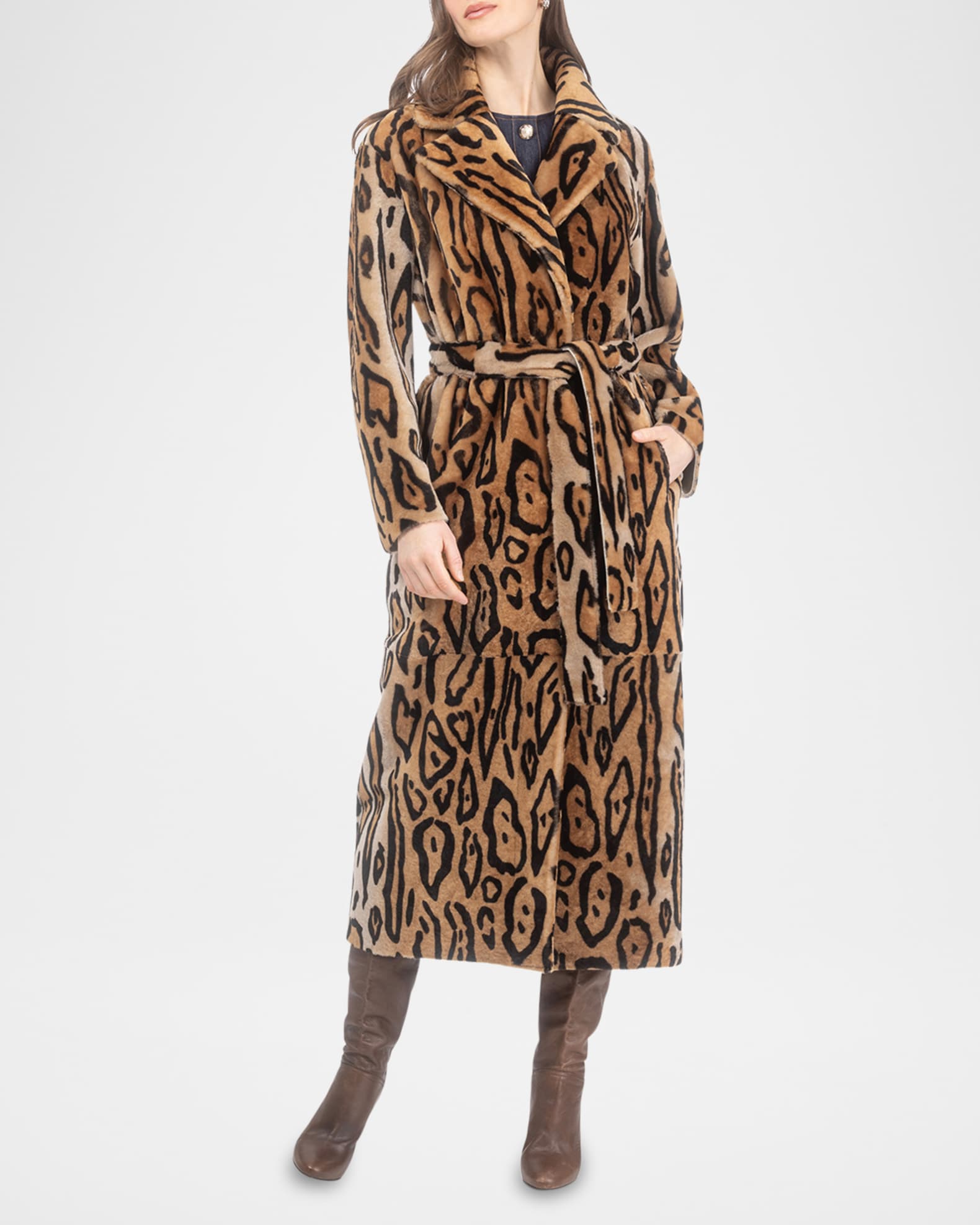 Gorski Reversible Ocelot-Print Shearling Lamb Coat With Belt | Neiman ...
