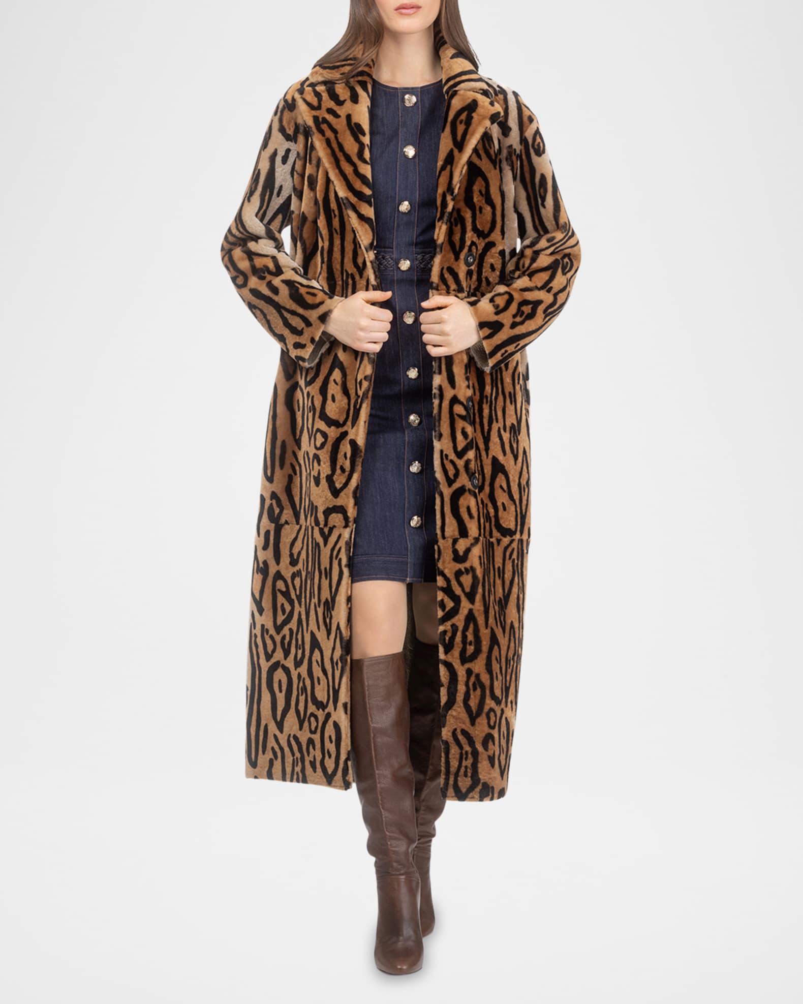 Gorski Reversible Ocelot-Print Shearling Lamb Coat With Belt | Neiman ...