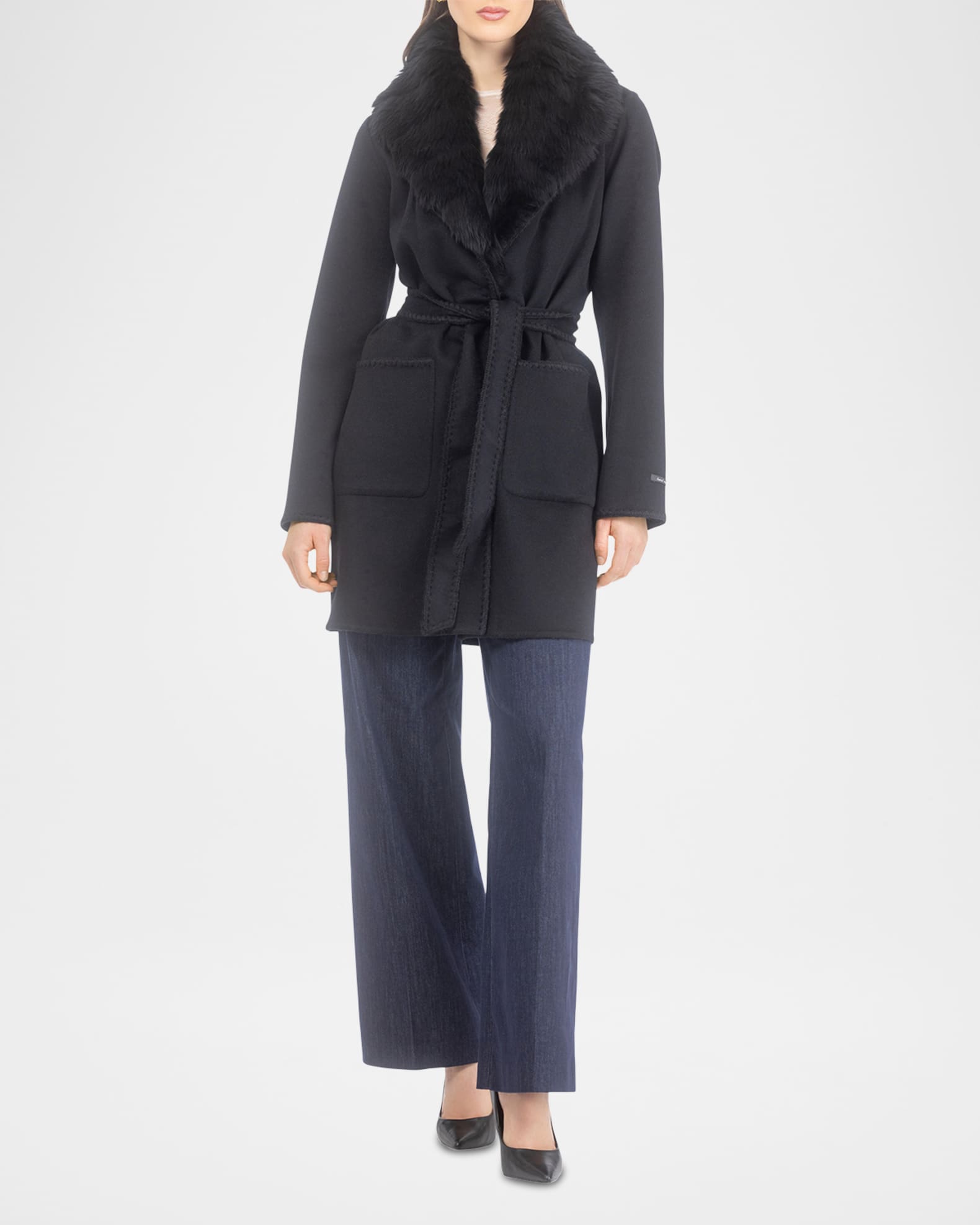 Gorski Belted Cashmere-Wool Stroller with Detachable Merinillo Lamb ...