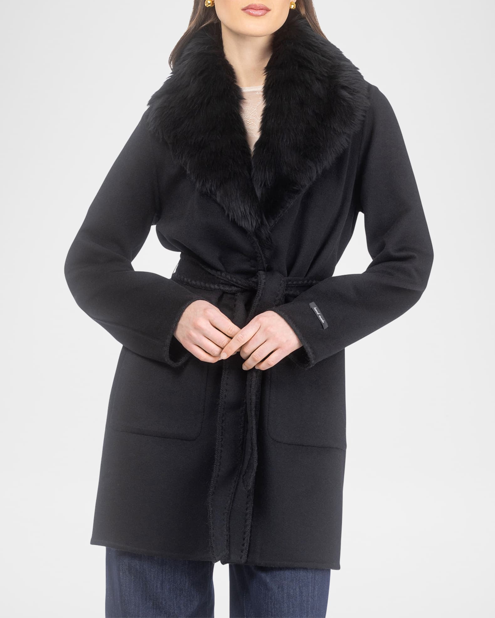 Gorski Belted Cashmere-Wool Stroller with Detachable Merinillo Lamb ...