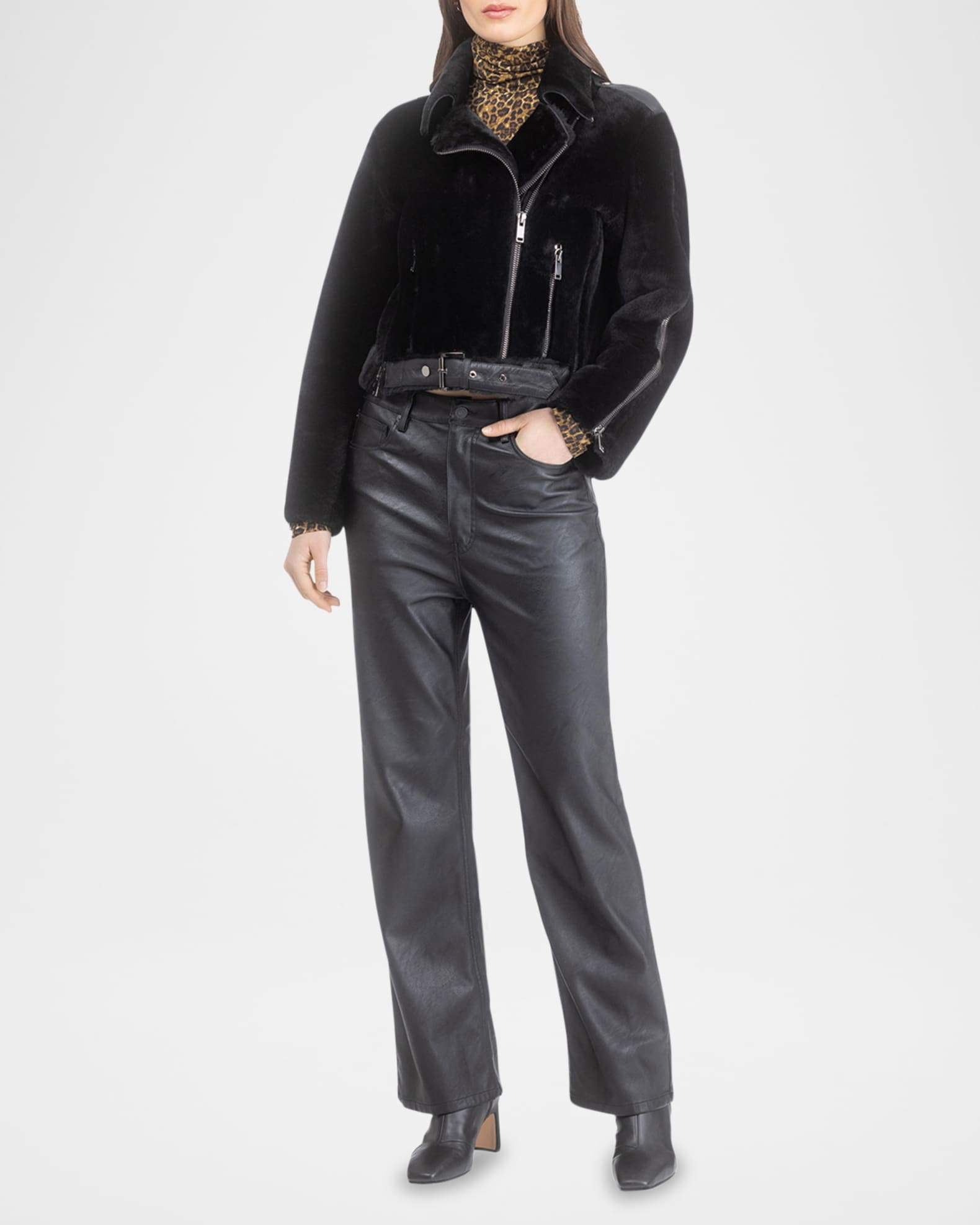 Gorski Shearling Lamb And Leather Moto Jacket | Neiman Marcus