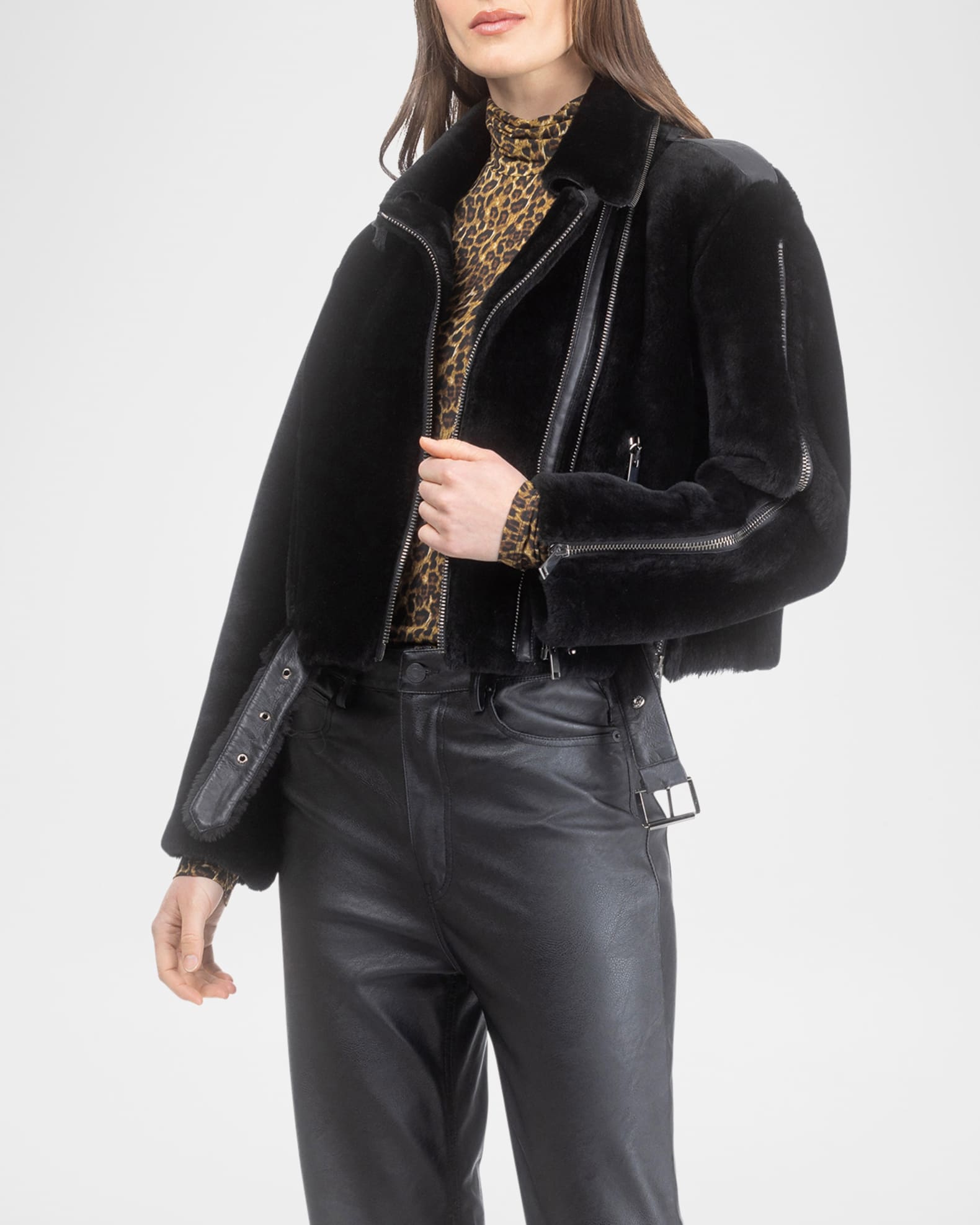 Gorski Shearling Lamb And Leather Moto Jacket | Neiman Marcus