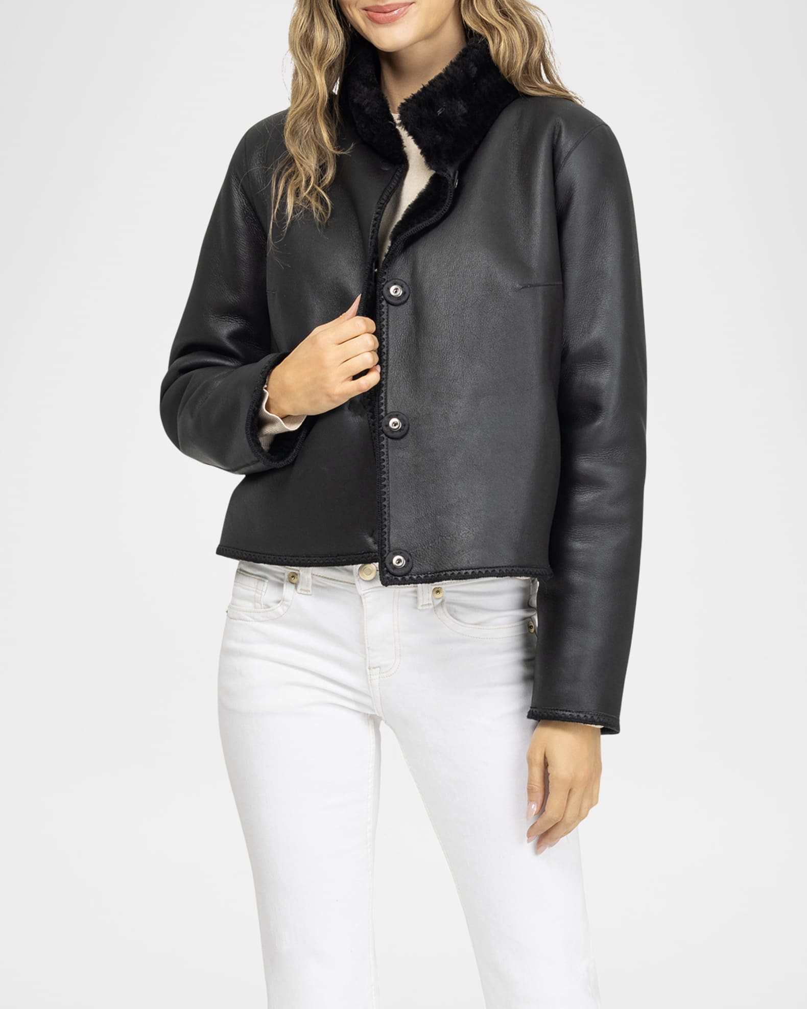 Gorski Reversible Merino Grooved Shearling Lamb Jacket With Embroidered ...