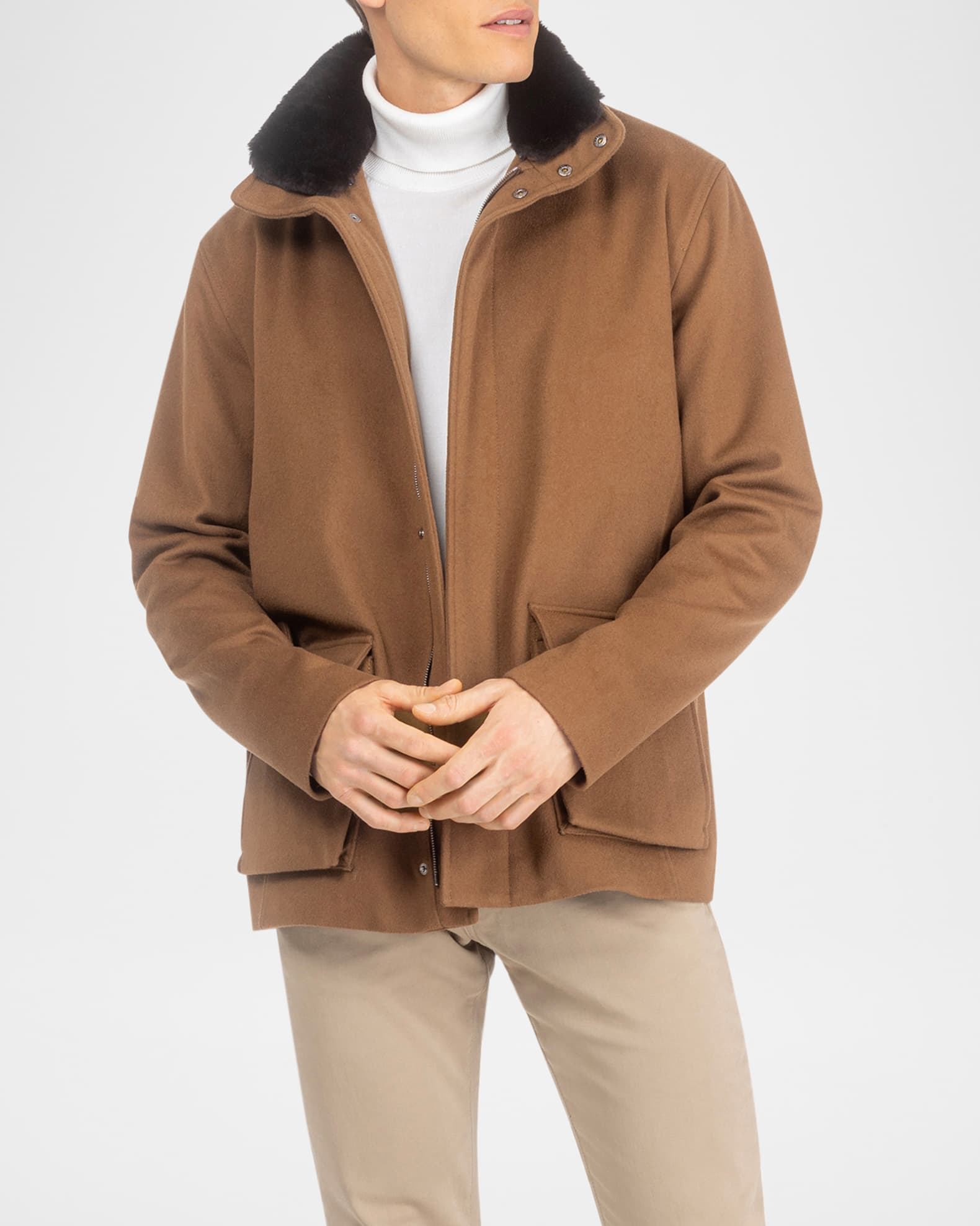 Gorski Men's Loro Piana Wool Jacket With Detachable Merino Shearling ...