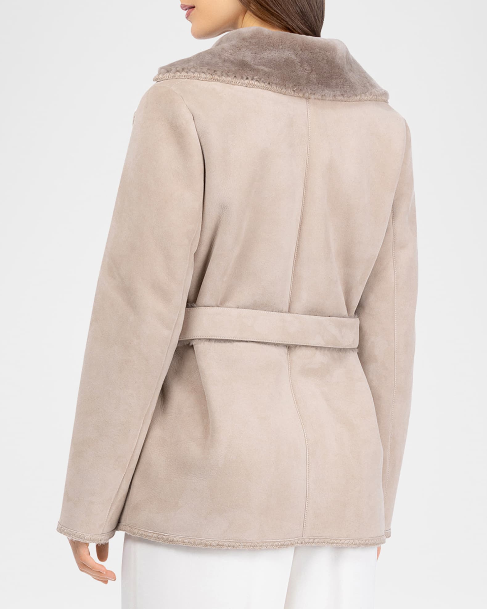 Gorski Merino Shearling Lamb Belted Jacket With Whipstitch Trim ...