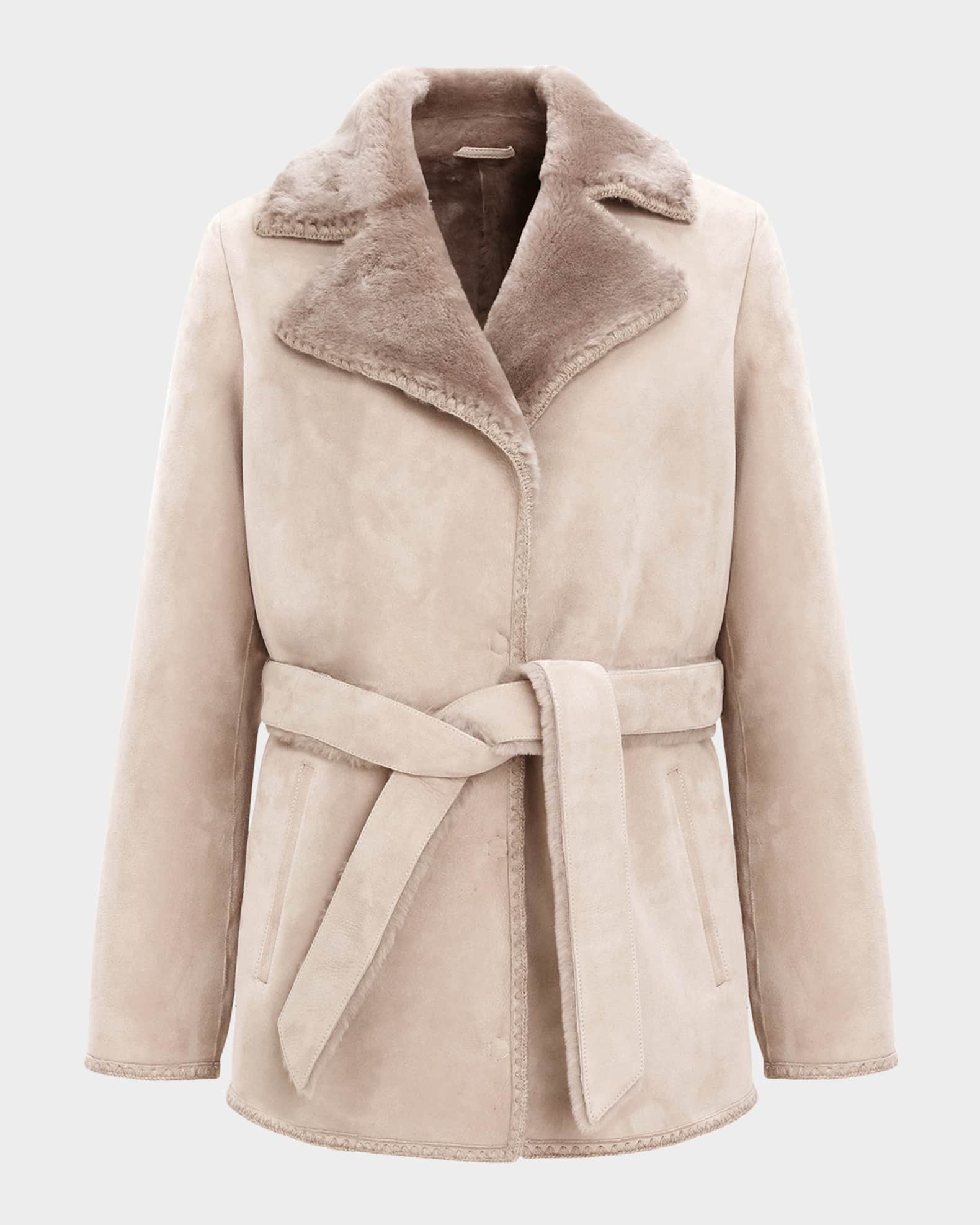 Gorski Merino Shearling Lamb Belted Jacket With Whipstitch Trim ...
