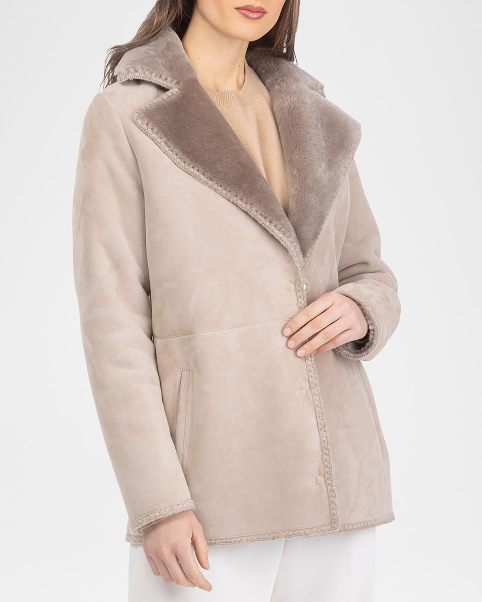 Gorski Merino Shearling Lamb Belted Jacket With Whipstitch Trim ...