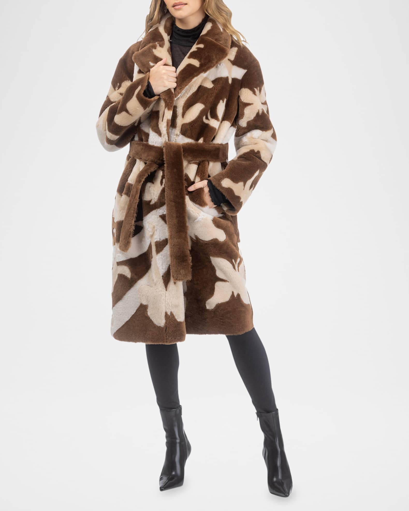 Gorski Reversible Merino Shearling Lamb Belted Short Coat With ...