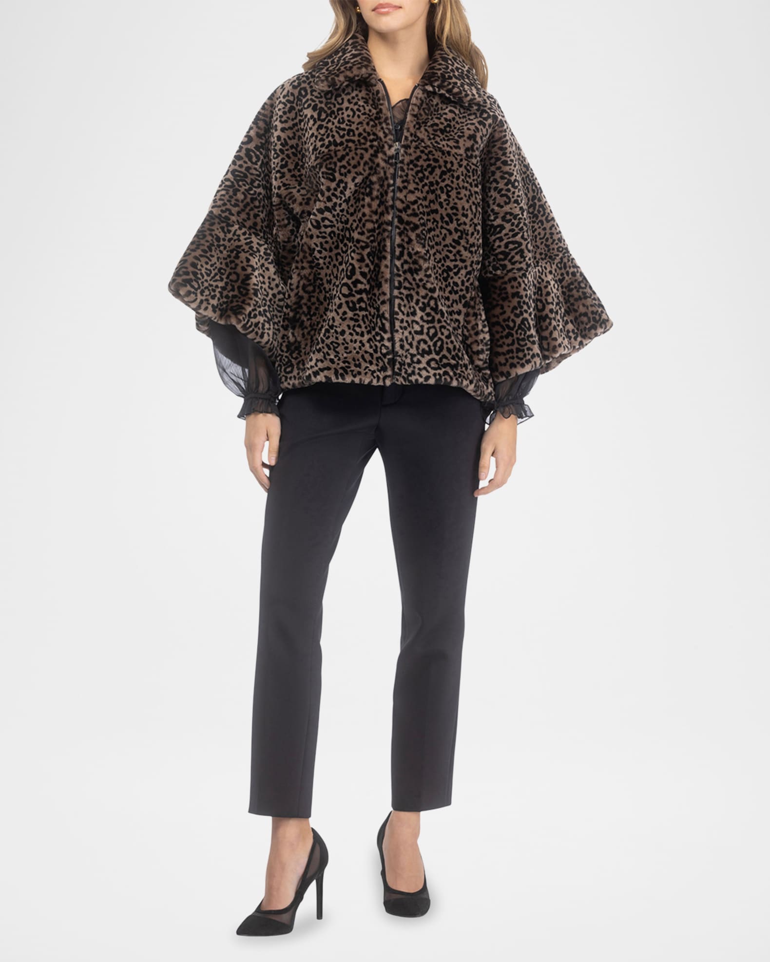 Gorski Leopard-Print Shearling Lamb Zip Jacket With Cropped Sleeves ...