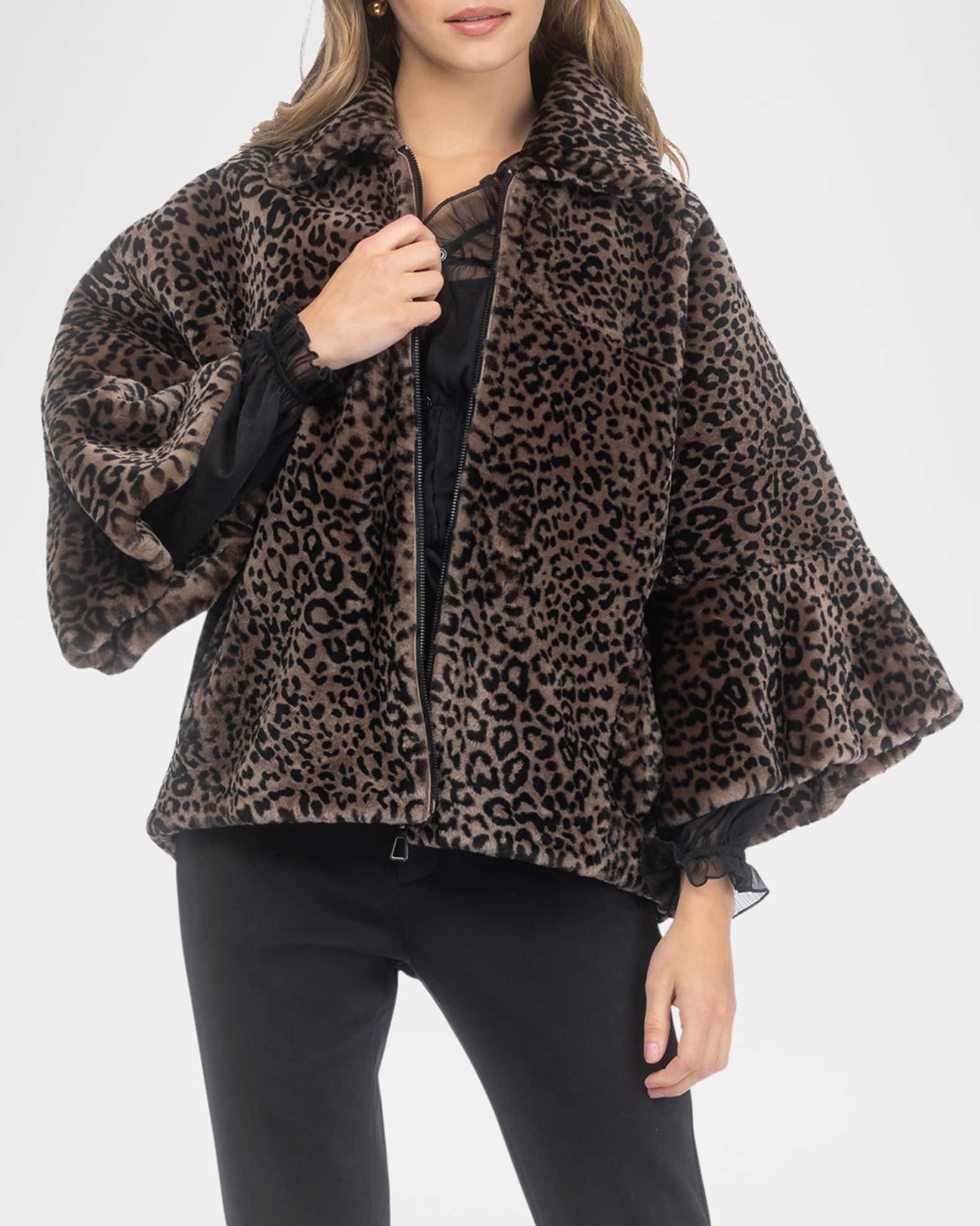 Gorski Leopard-Print Shearling Lamb Zip Jacket With Cropped Sleeves ...