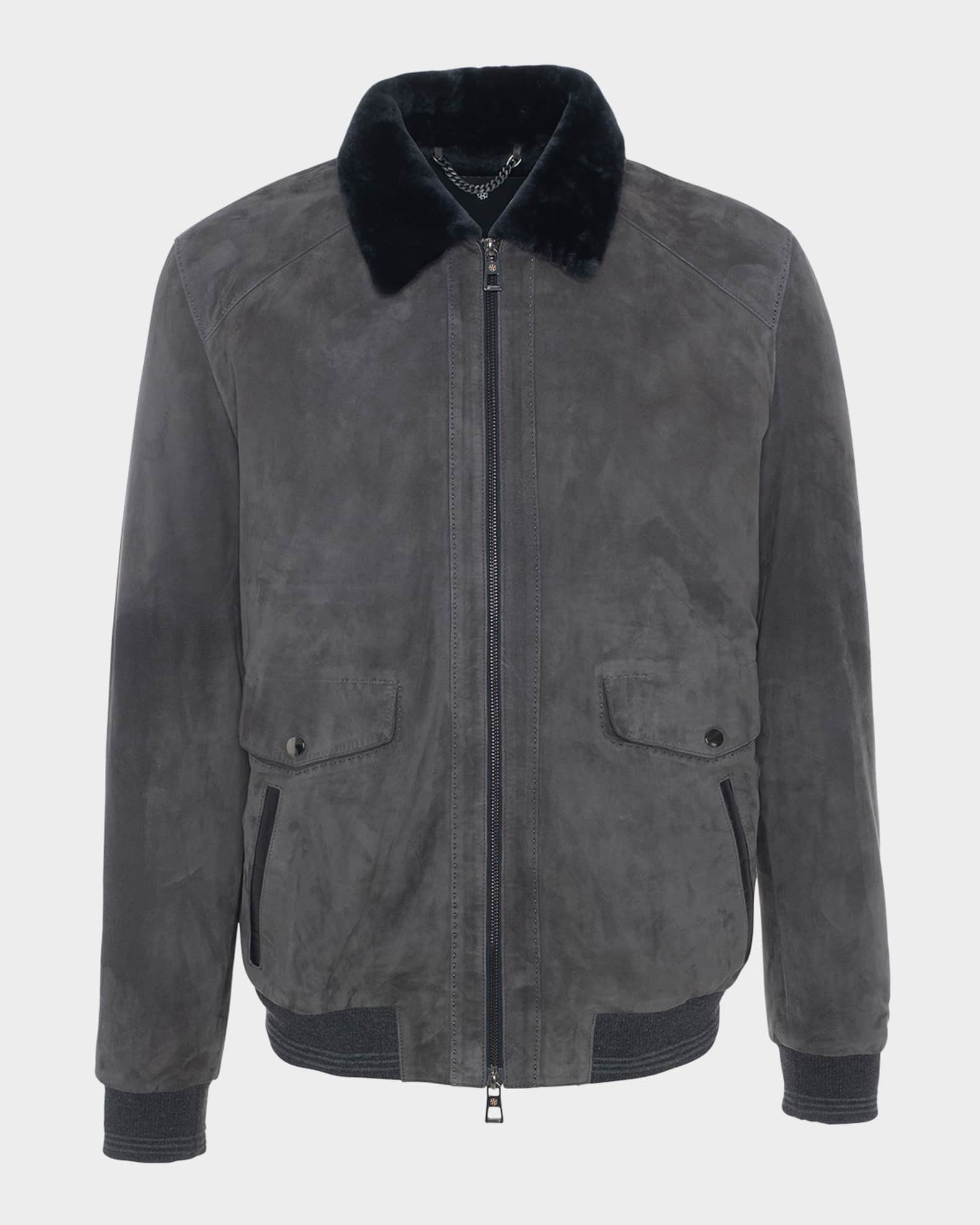 Gorski Men's Suede Jacket With Select Shearling Lamb Lining | Neiman Marcus