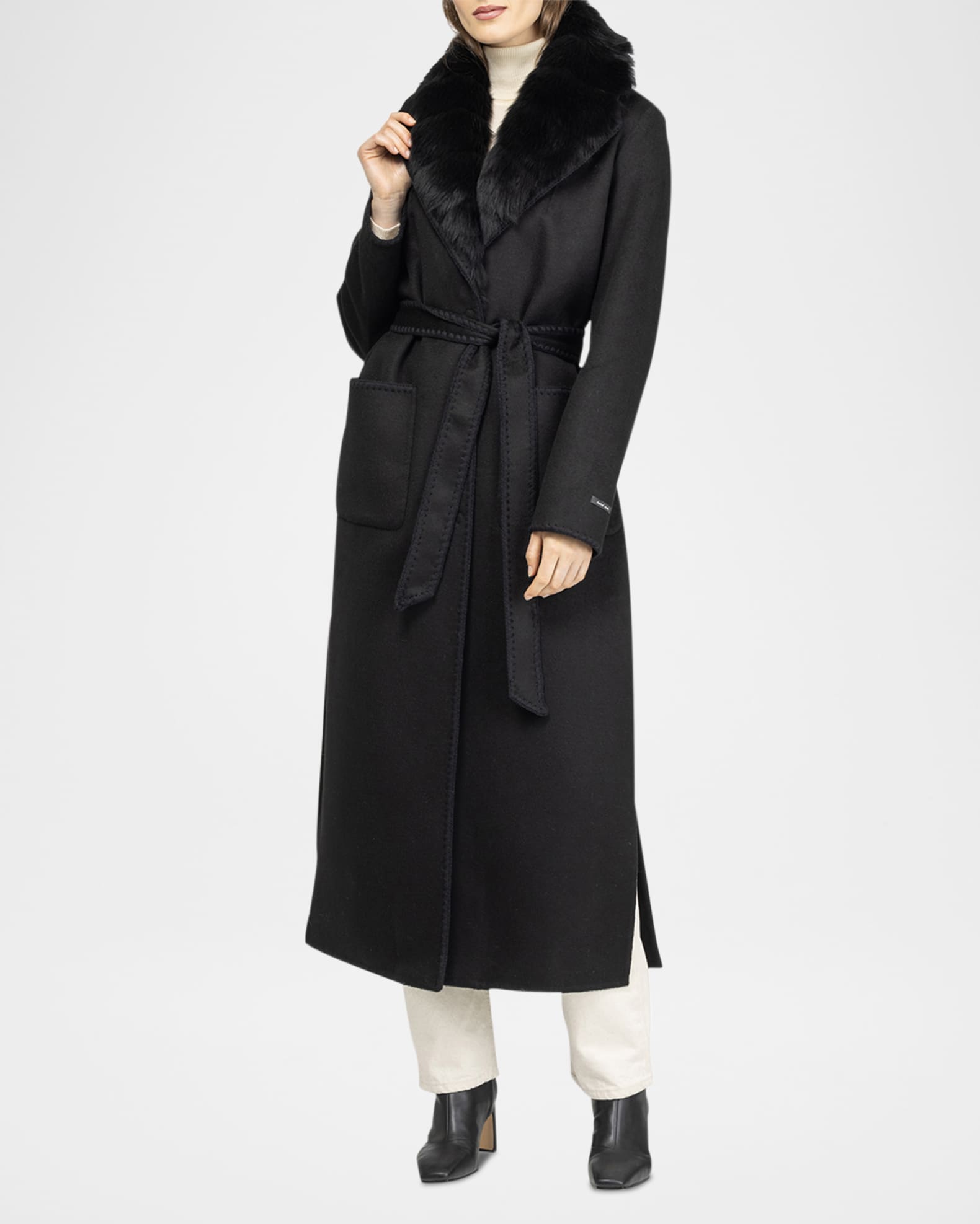 Gorski Belted Cashmere-Wool Coat with Detachable Merinillo Lamb ...