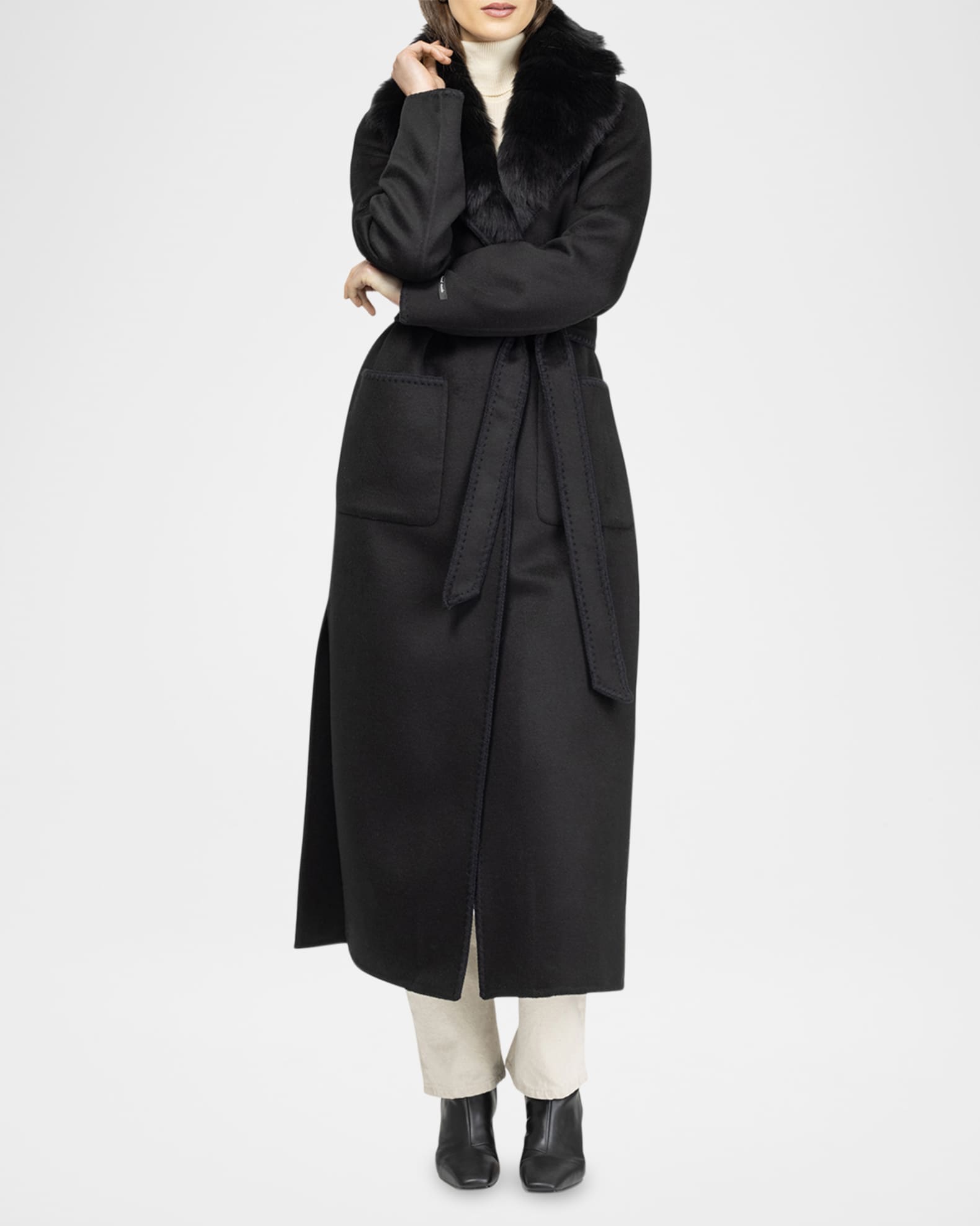 Gorski Belted Cashmere-Wool Coat with Detachable Merinillo Lamb ...