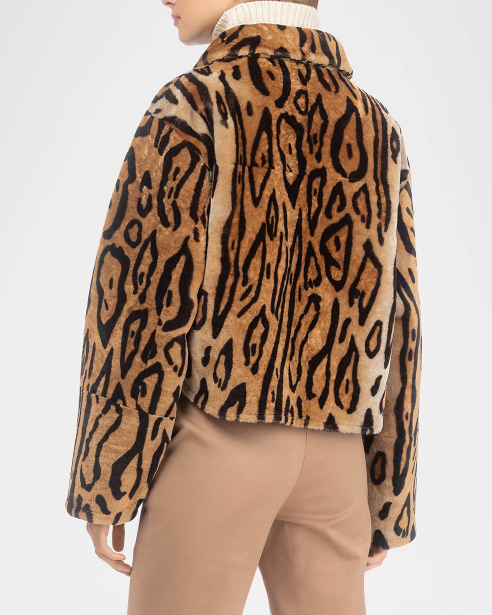 Gorski Ocelot-Print Shearling Lamb Zip Jacket | Neiman Marcus