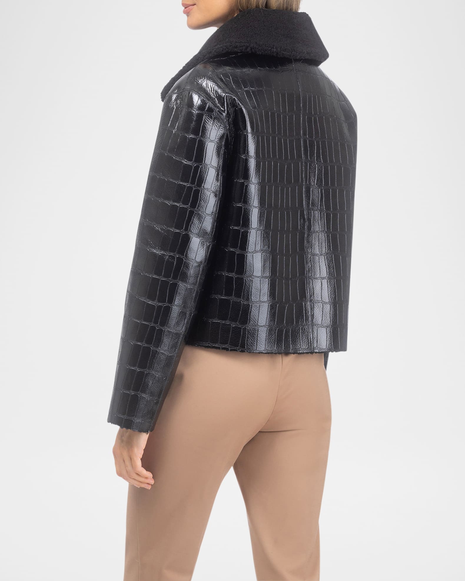 Gorski Shearling Lamb Croco Embossed Zip Jacket | Neiman Marcus