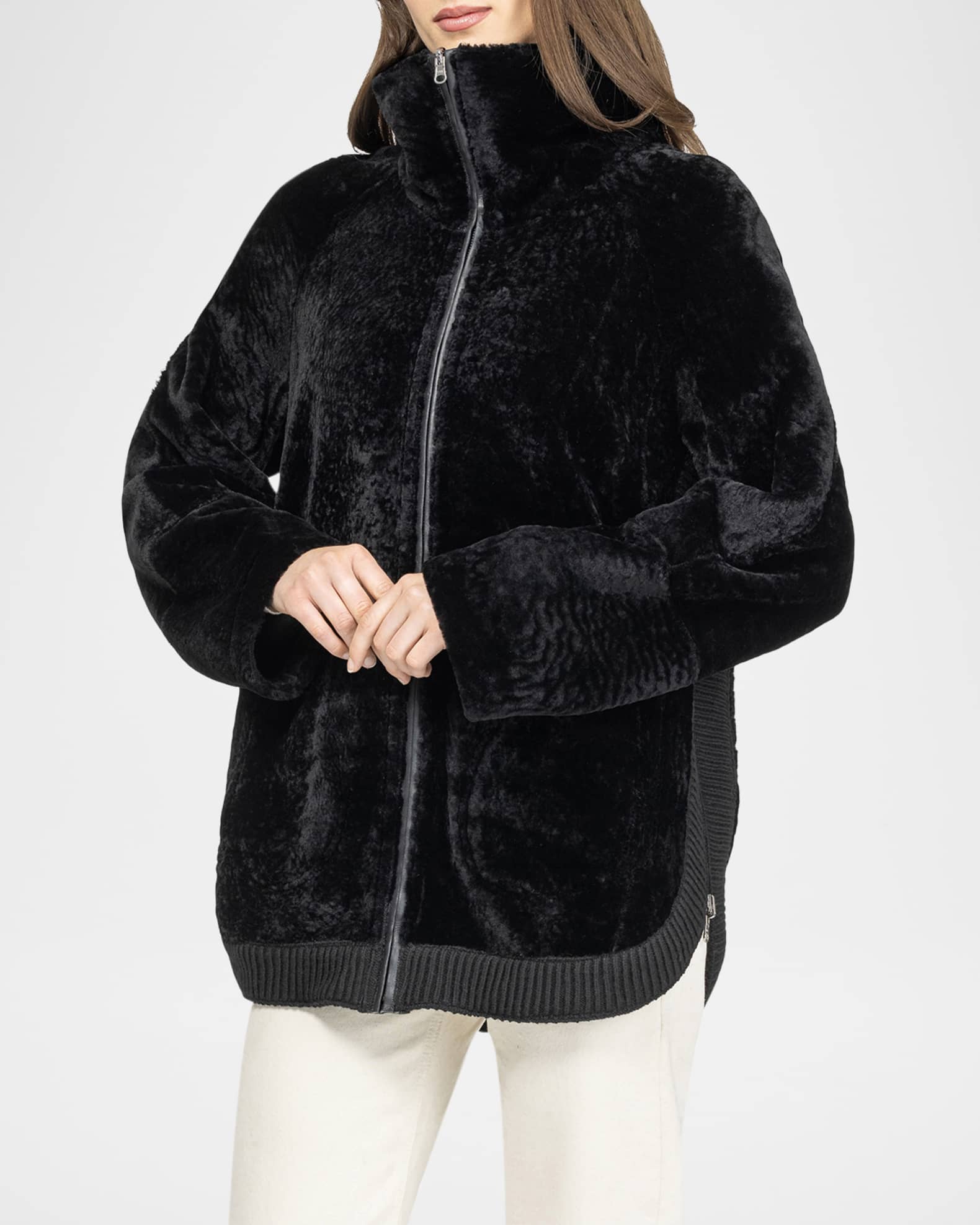 Gorski Textured Shearling Lamb Zip Jacket | Neiman Marcus