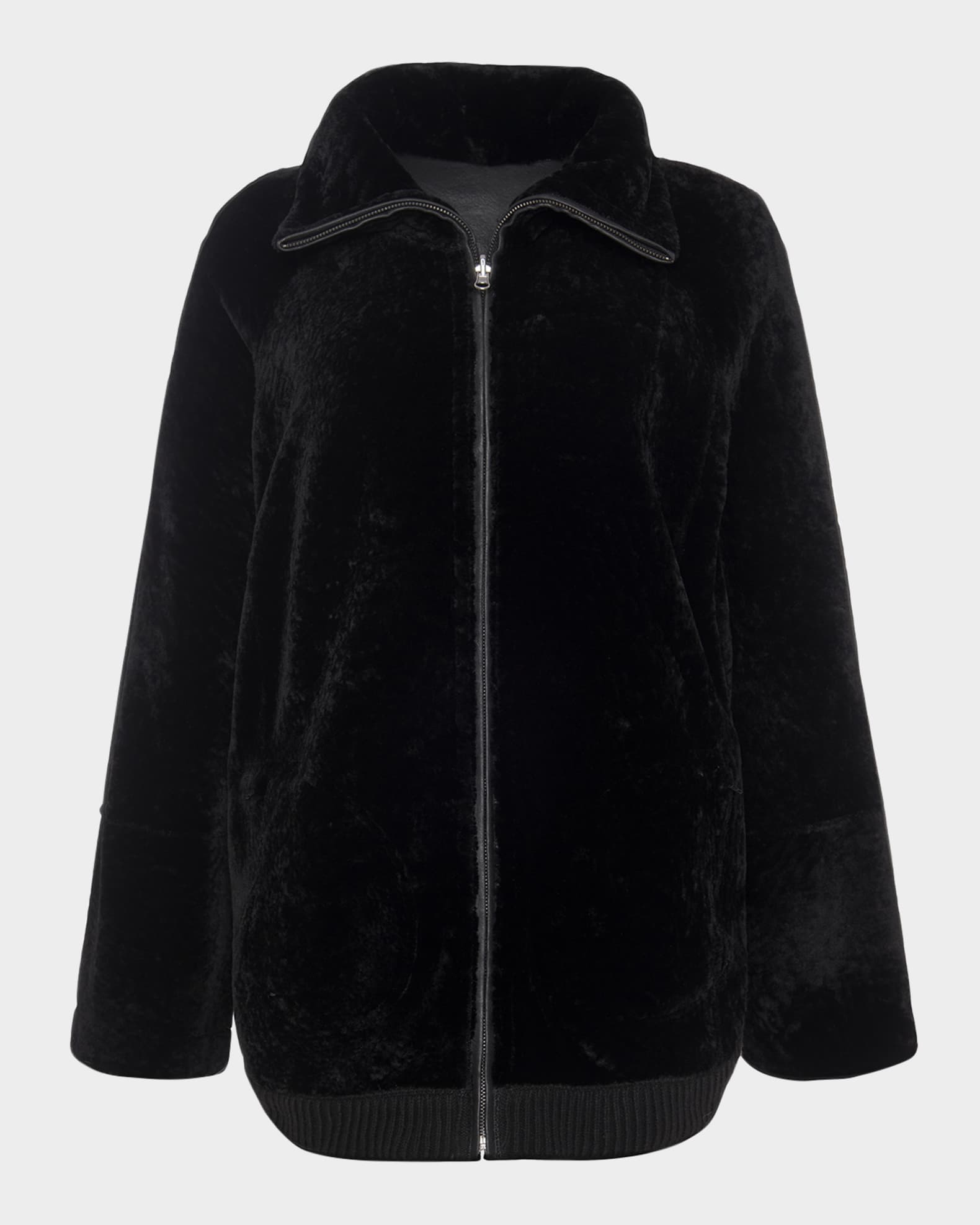 Gorski Textured Shearling Lamb Zip Jacket | Neiman Marcus