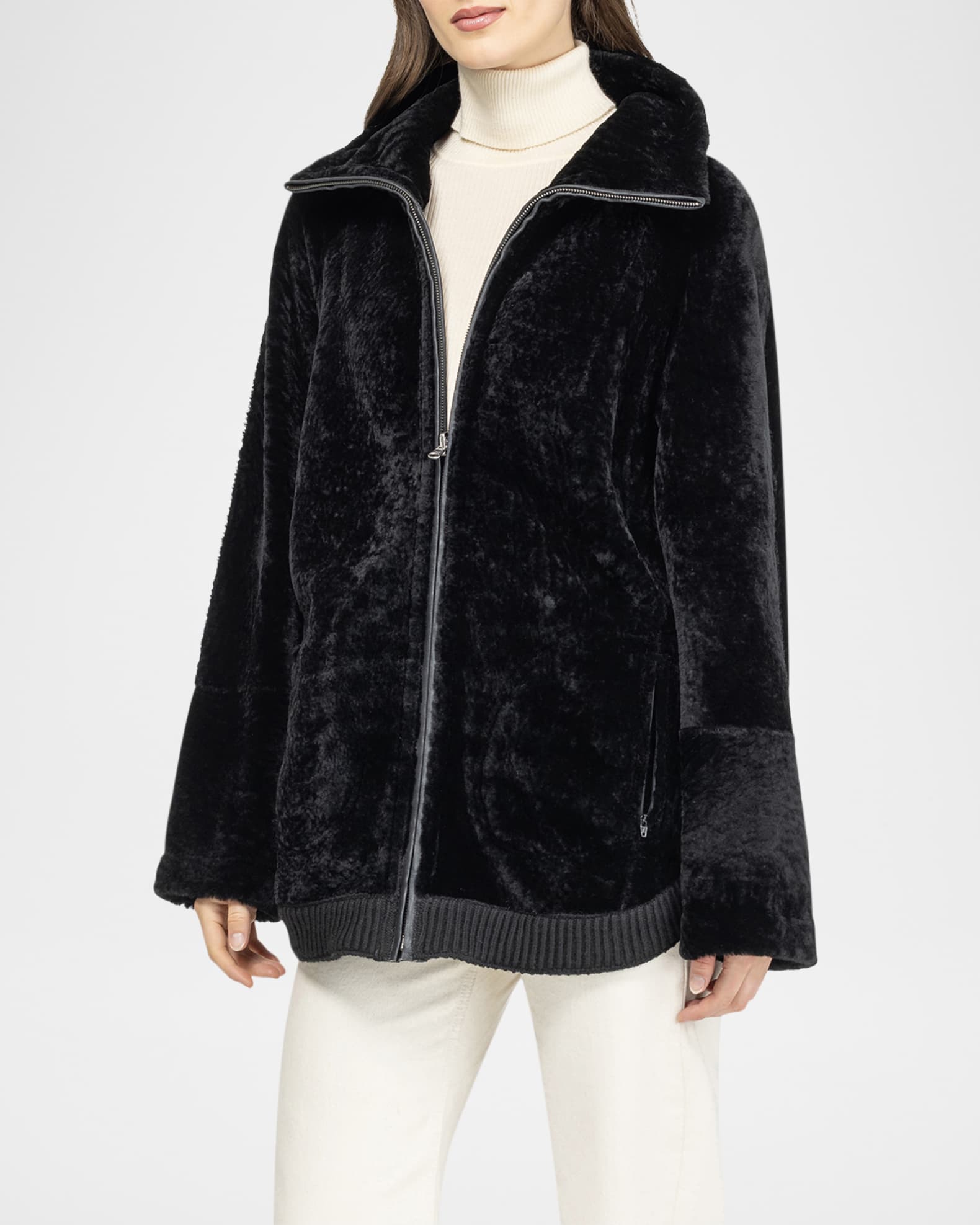 Gorski Textured Shearling Lamb Zip Jacket | Neiman Marcus