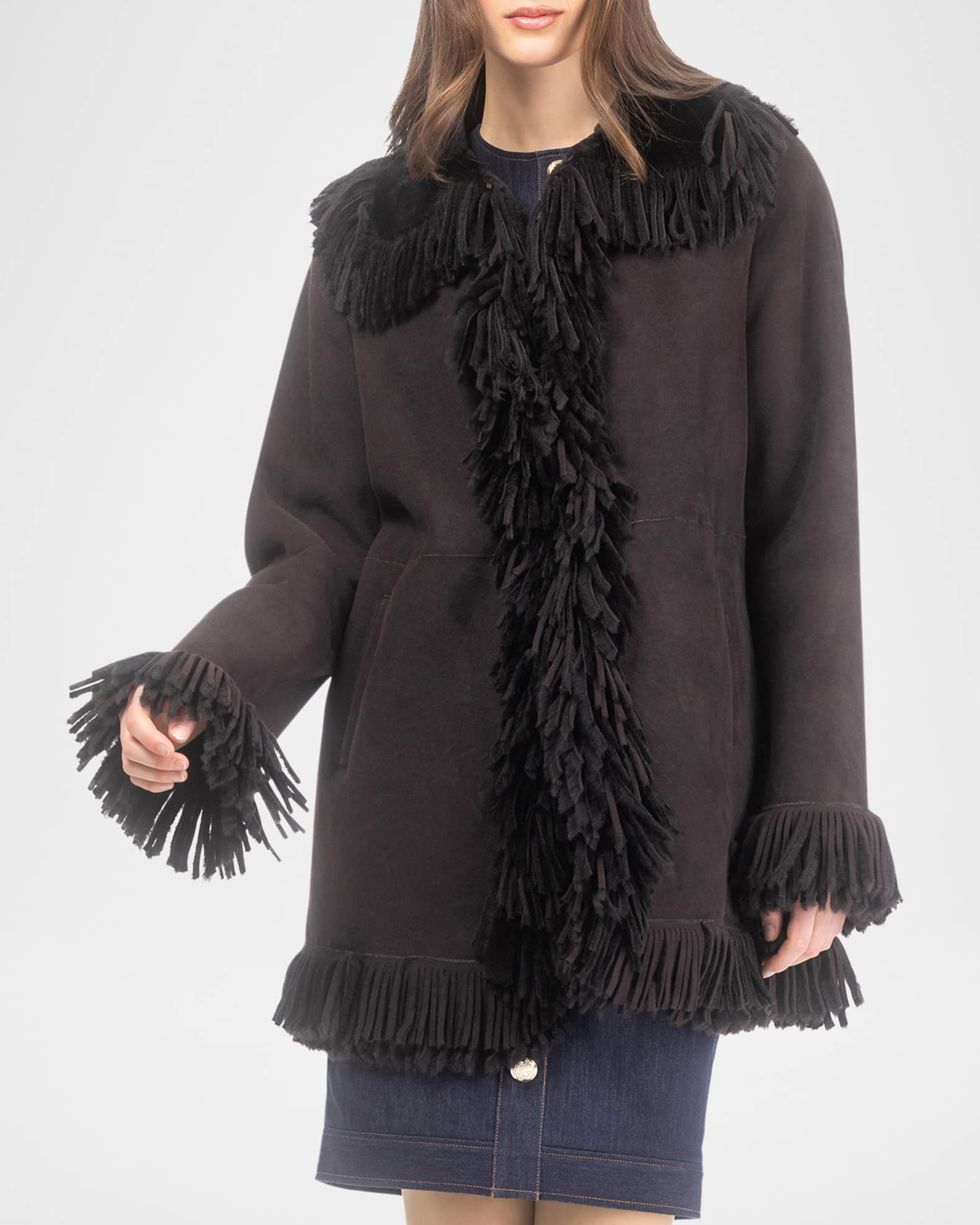 Gorski Merino Shearling Lamb Jacket With Fringes | Neiman Marcus