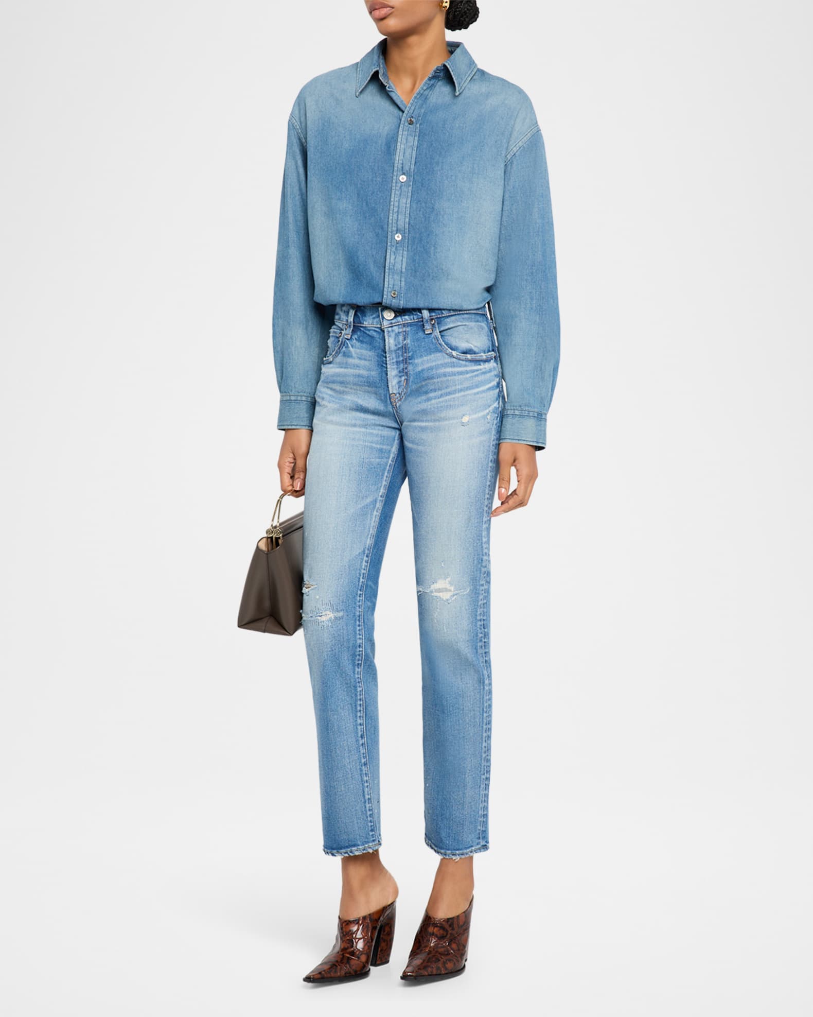 MOUSSY VINTAGE Felton Long-Sleeve Denim Shirt | Neiman Marcus
