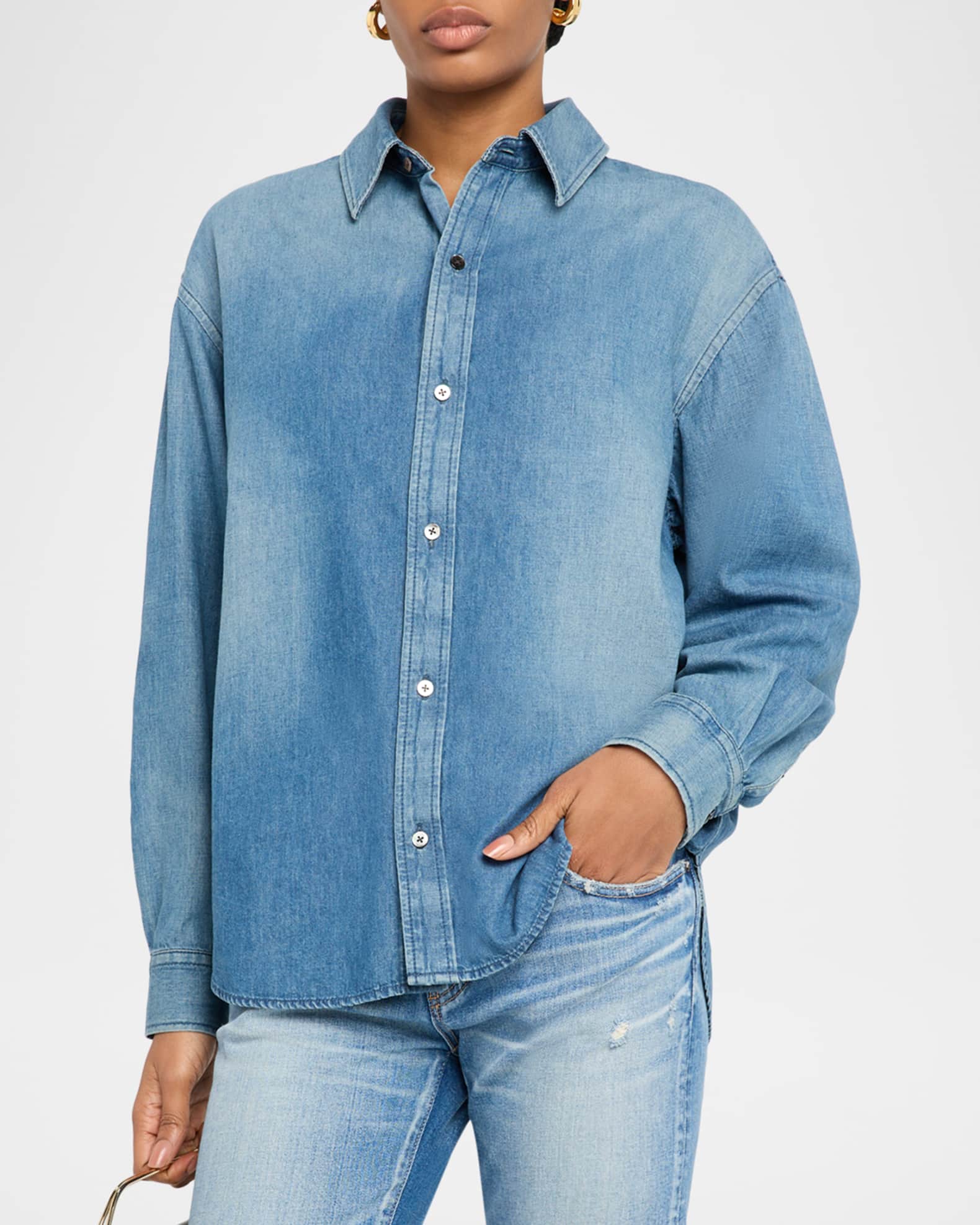 MOUSSY VINTAGE Felton Long-Sleeve Denim Shirt | Neiman Marcus