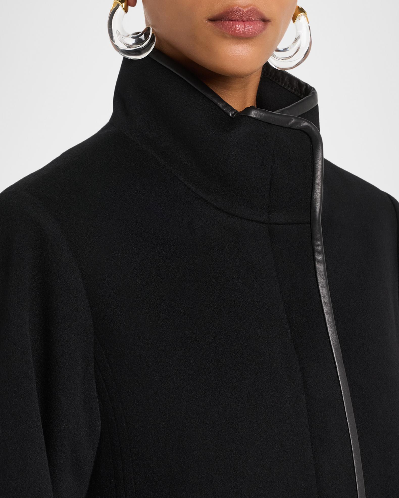 Fleurette Margaux Mid-Length Wool Coat with Leather Trim | Neiman Marcus