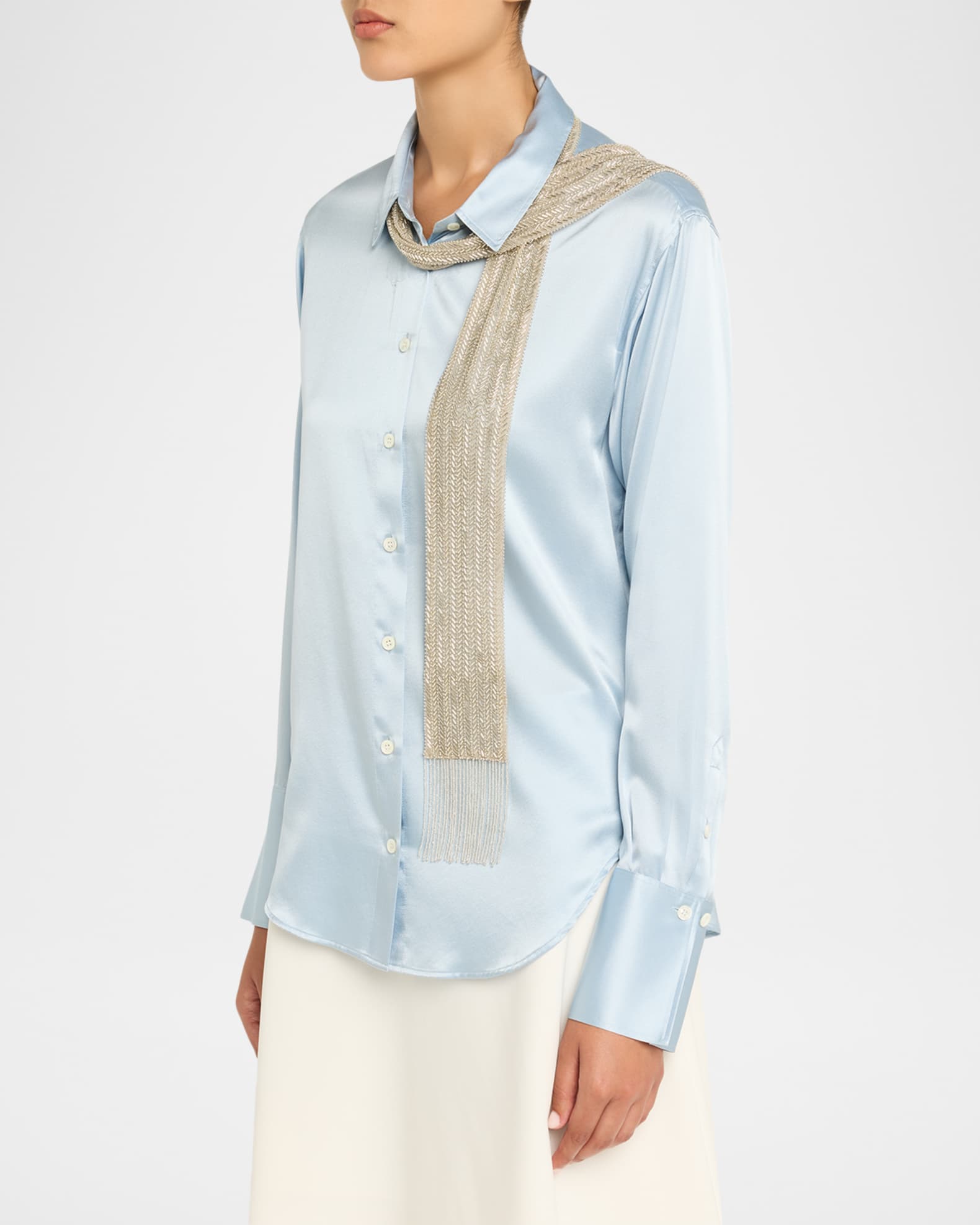 Ralph Lauren Collection Beaded Fringe-Trim Georgette Scarf | Neiman Marcus