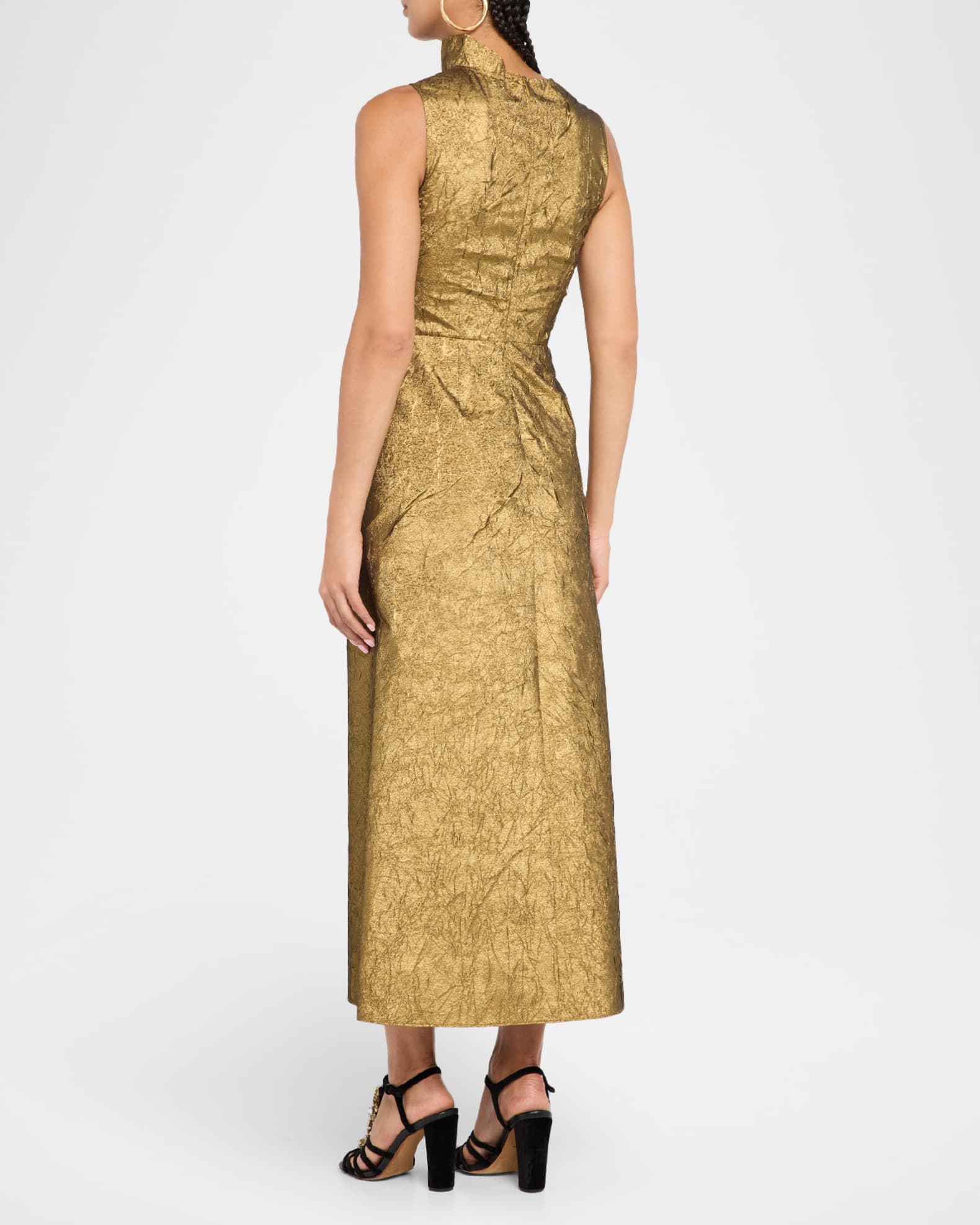 Ulla Johnson Demetria Metallic Sleeveless Ruched Midi Dress | Neiman Marcus