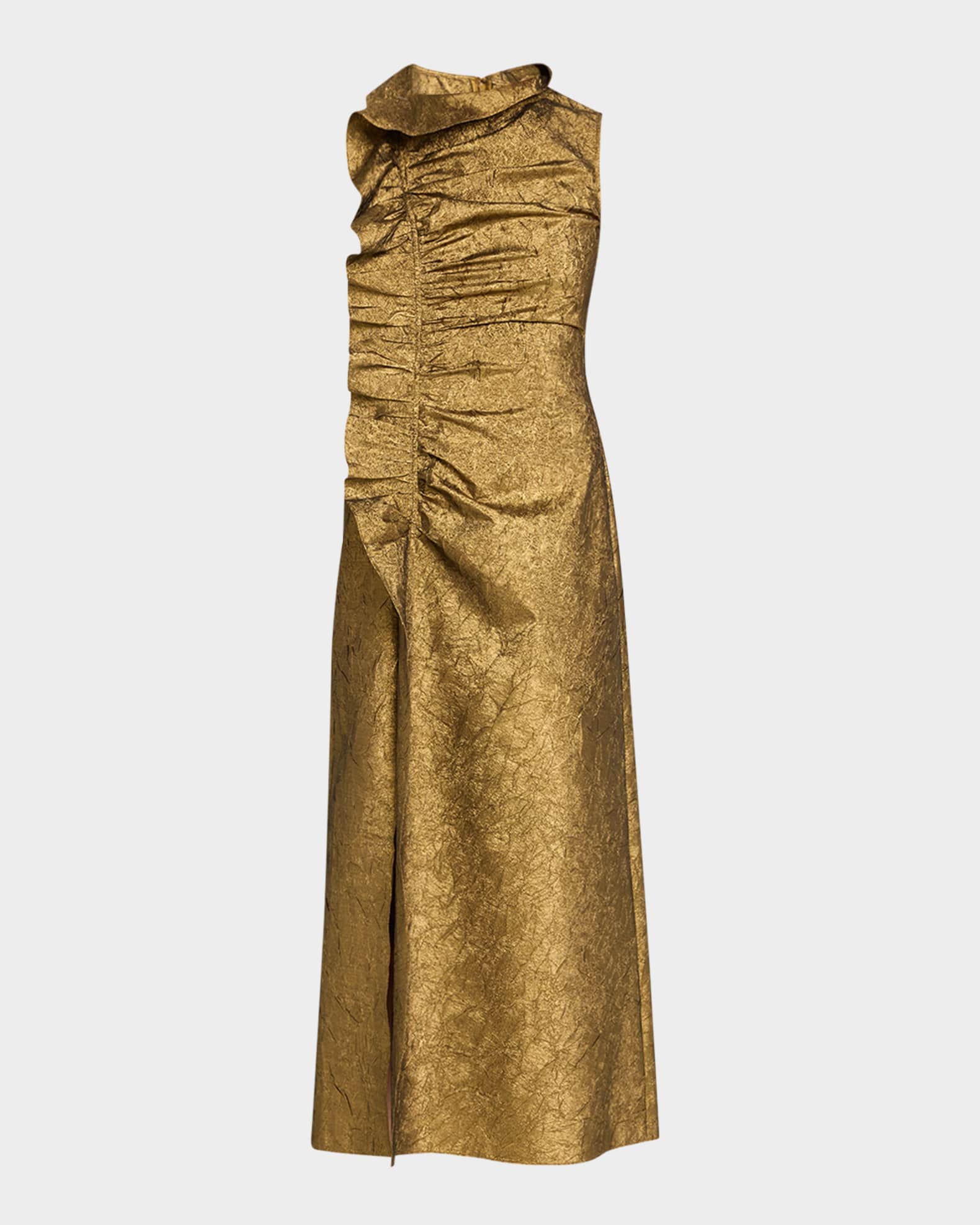 Ulla Johnson Demetria Metallic Sleeveless Ruched Midi Dress | Neiman Marcus