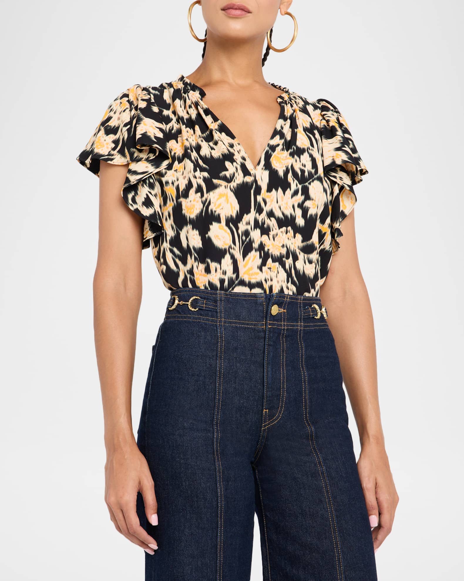 Ulla Johnson Lilo Flutter-Sleeve Blouse | Neiman Marcus
