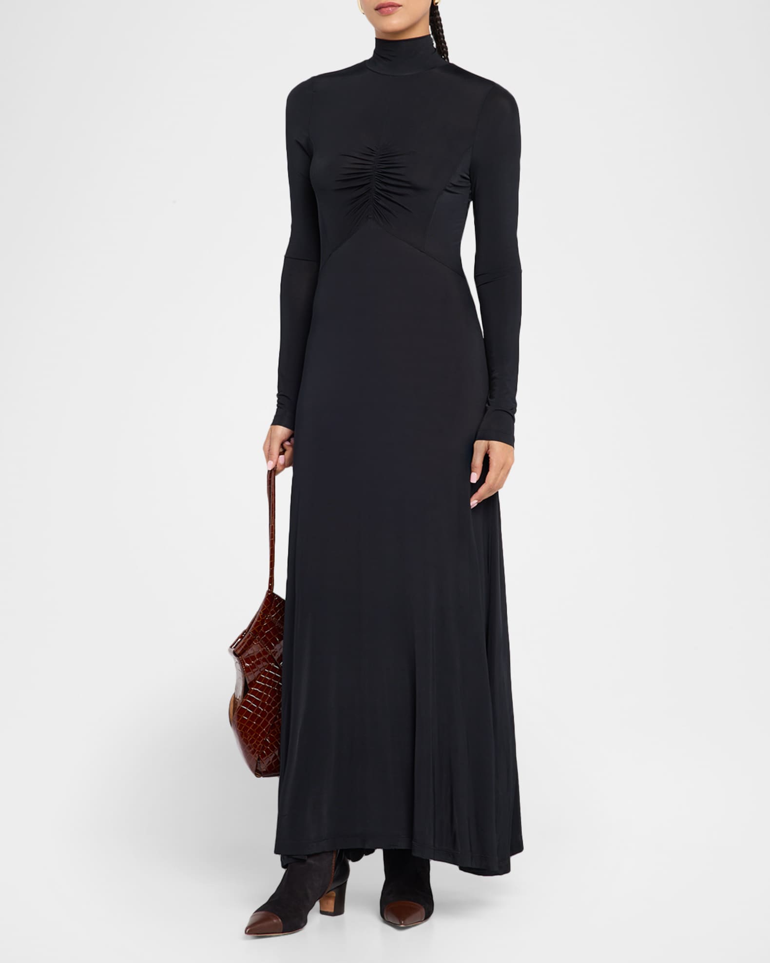 Ulla Johnson Koa Ruched Jersey Turtleneck Maxi Dress | Neiman Marcus