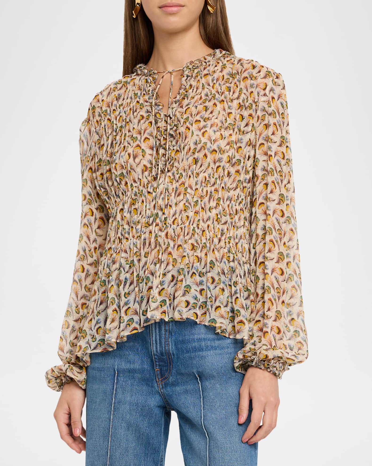 Ulla Johnson Robbie Tie-Front Silk Blouse | Neiman Marcus