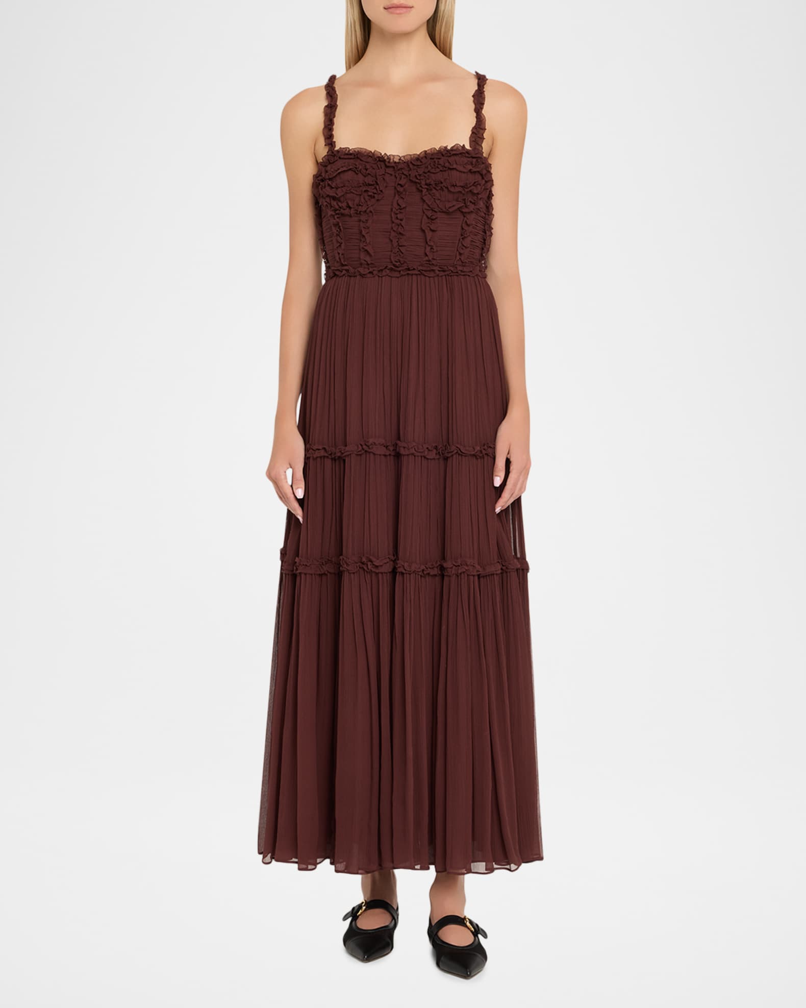 Ulla Johnson Talitha Smocked Sleeveless Silk Midi Dress | Neiman Marcus